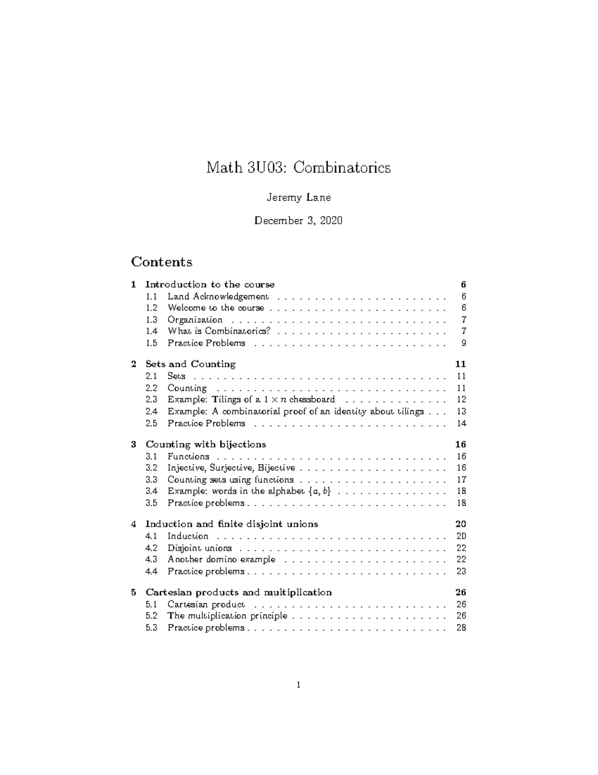 Lecture Notes - Lane - Math 3U03: Combinatorics - December 3, Jeremy ... Lecture Notes - Lane - Math 3U03: Combinatorics - December 3, Jeremy ...