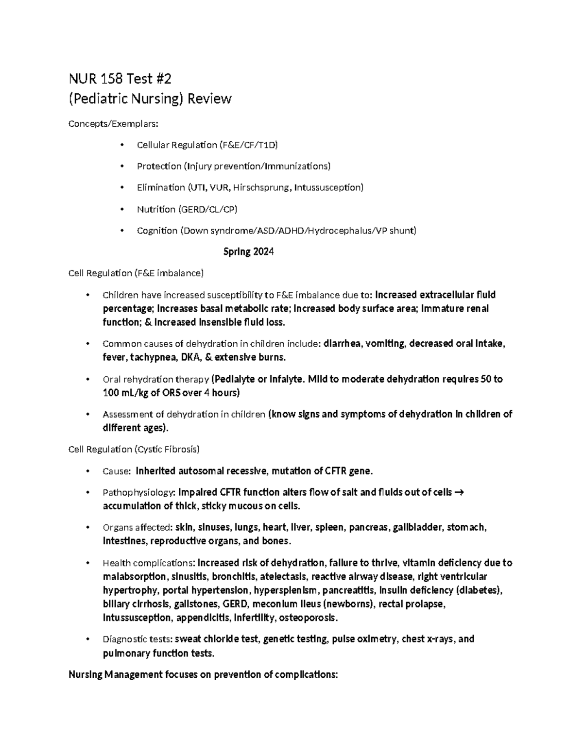 158 Ped Review Test 1 - Test one study material - NUR 158 Test ...
