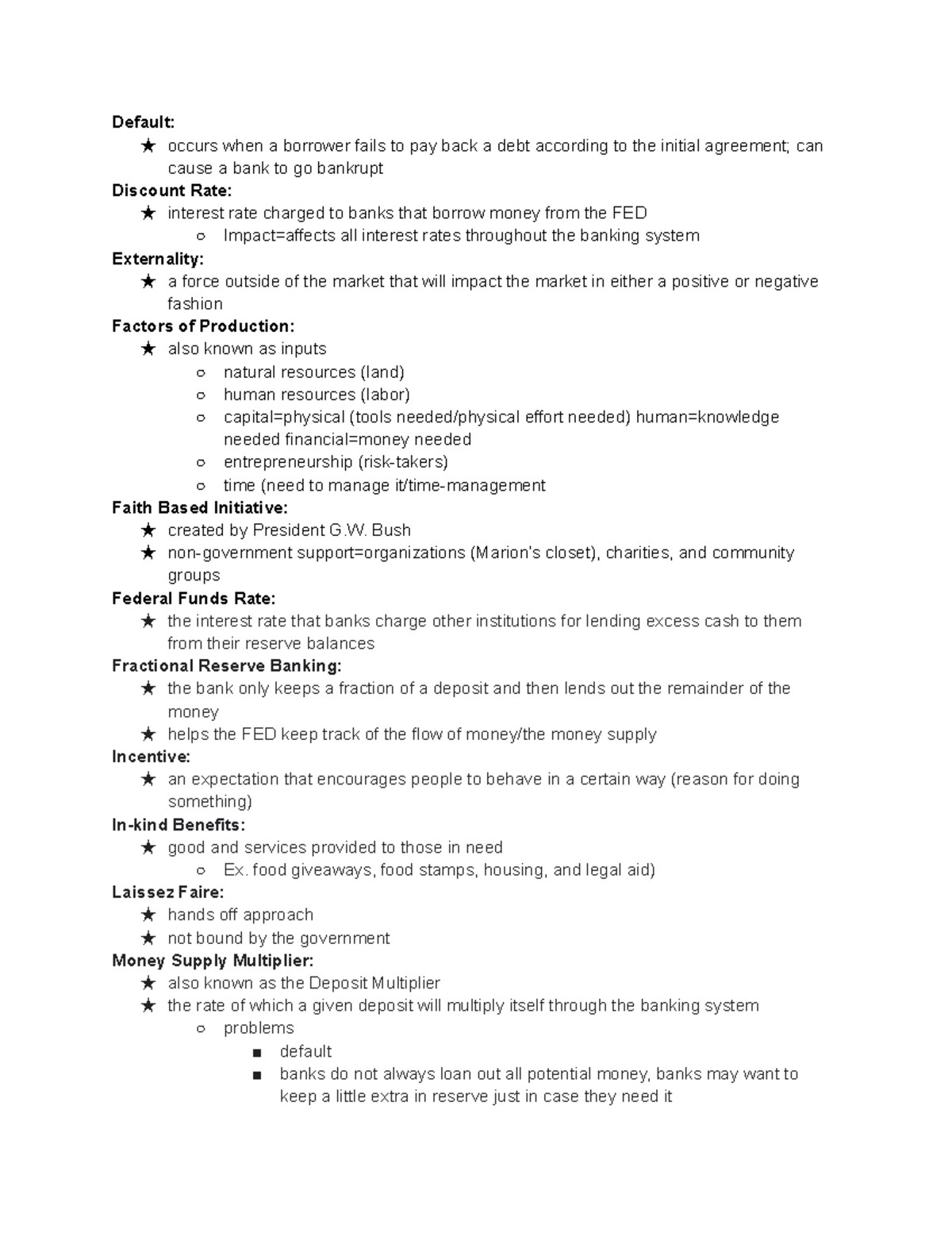 Econ Notecard Pt. 2 - On my final; key terms - Default: ★ occurs when a ...