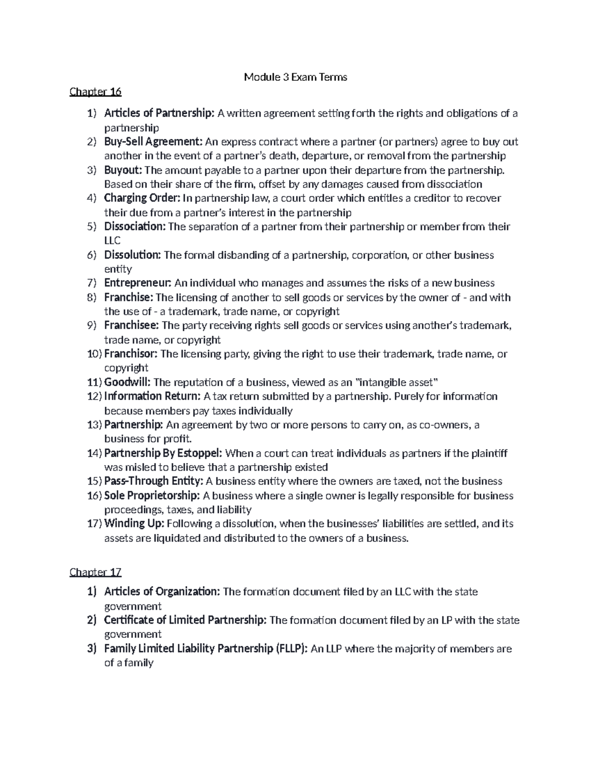 Module 3 Exam Notes - Module 3 Exam Terms Chapter 16 Articles of ...