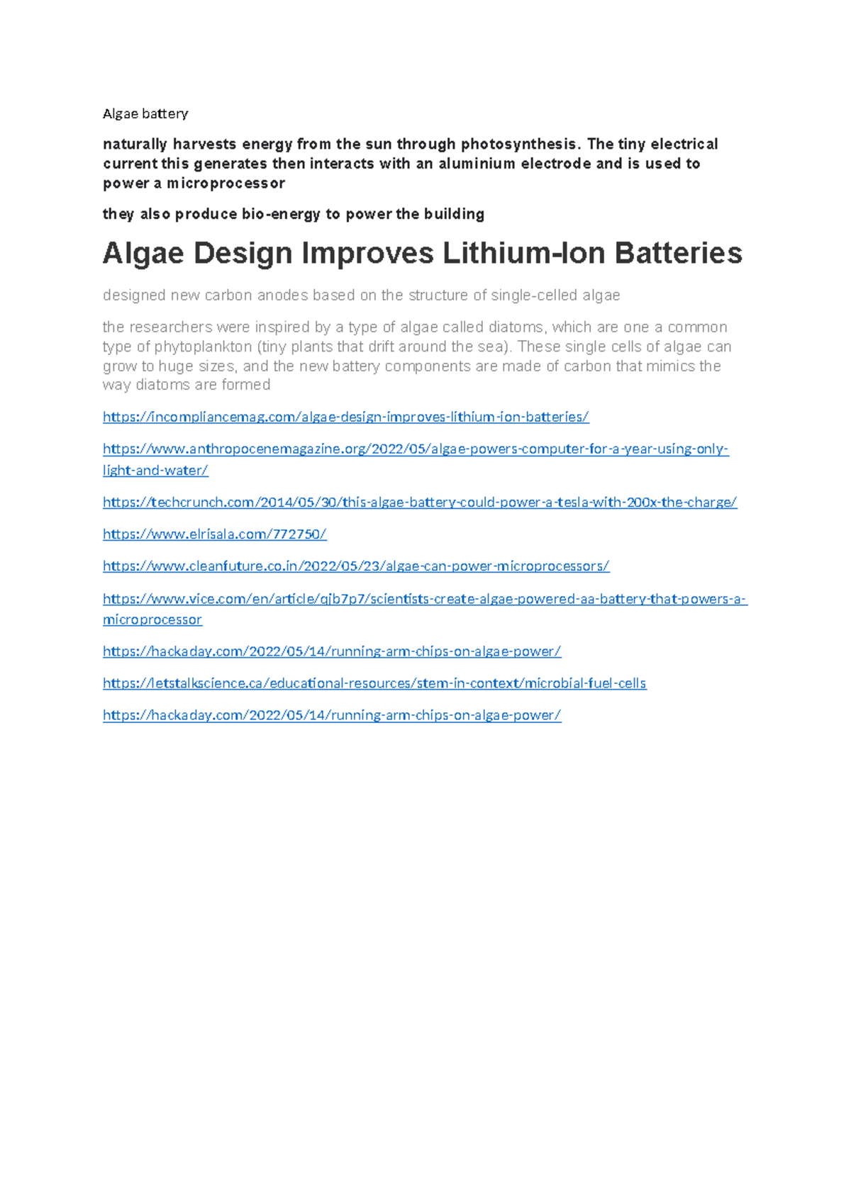 Algae battery - Algae battery naturally harvests energy from the sun ...