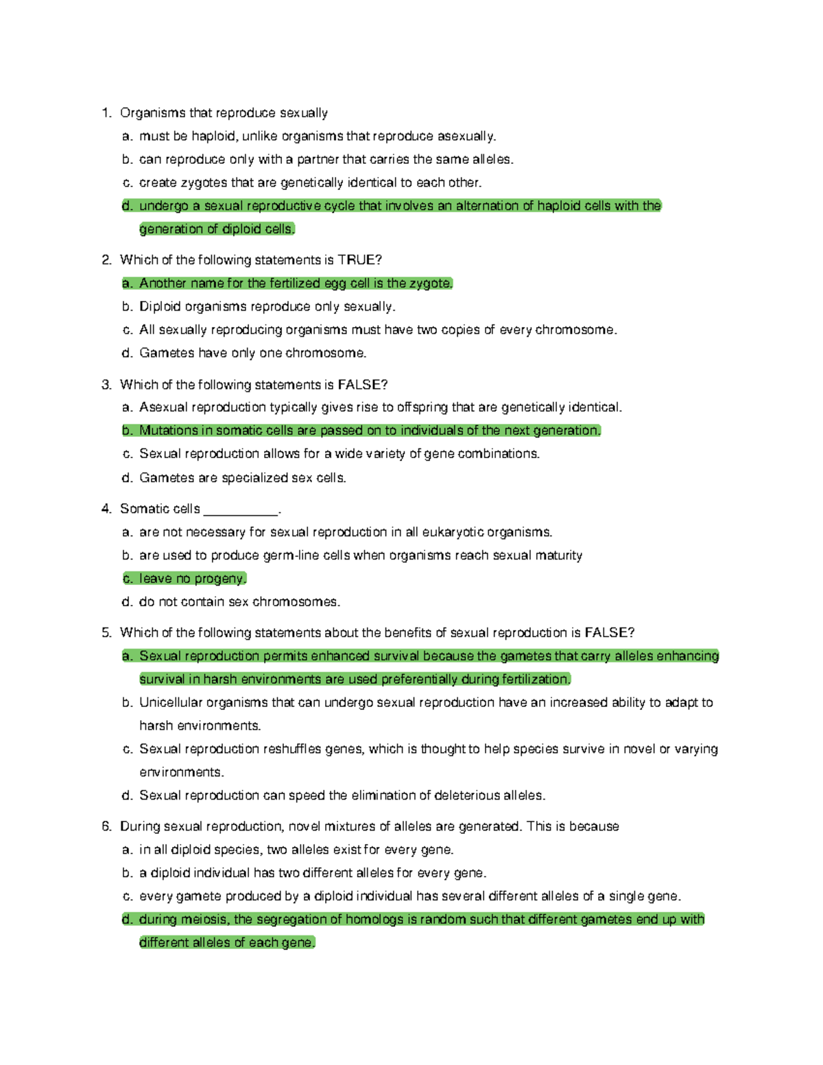 Chapter 19 Exercise questions-Sexual Reproduction and Genetics ...