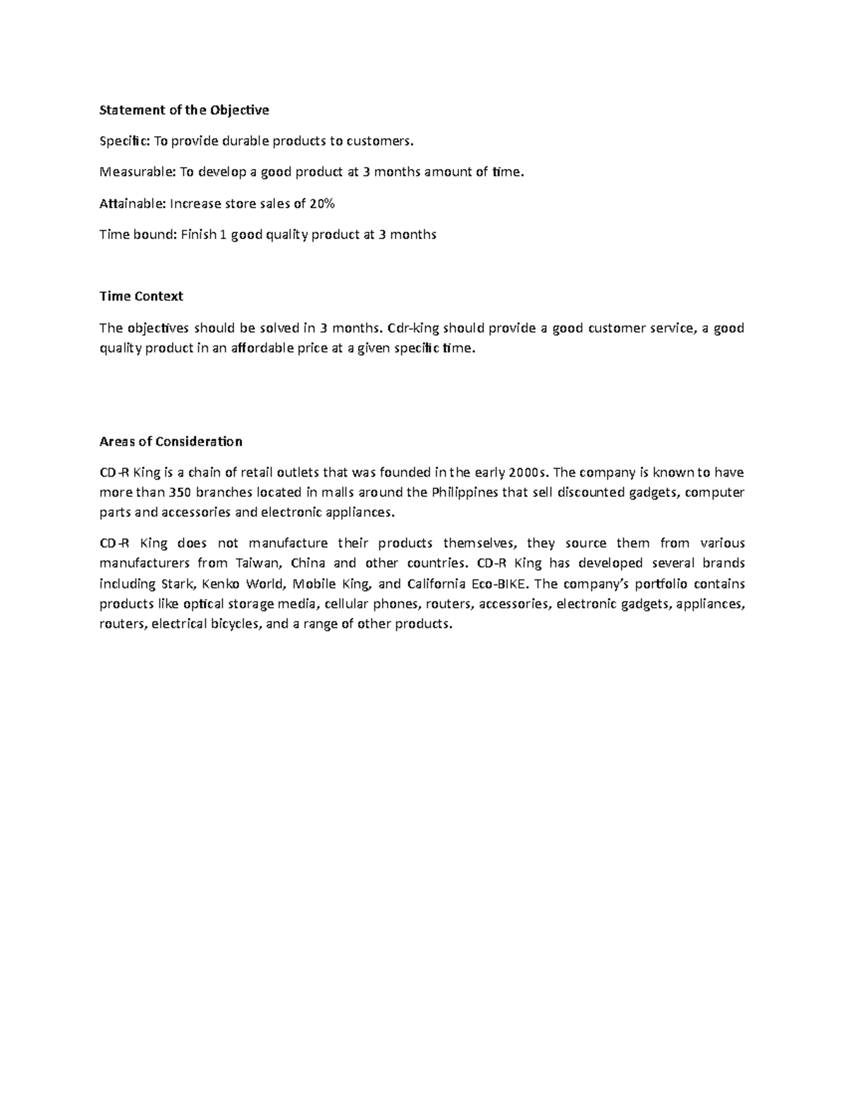 Statement of the Objective - Statement of the Objective Specific: To ...