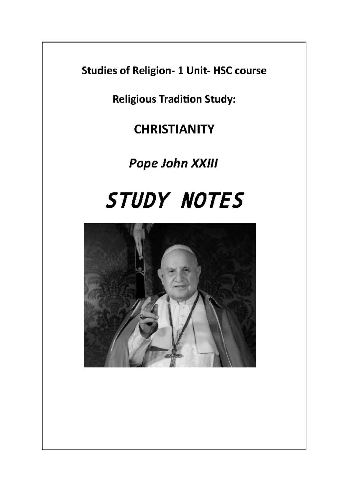 Pope John Xxiii - Studies of Religion- 1 Unit- HSC course Religious ...