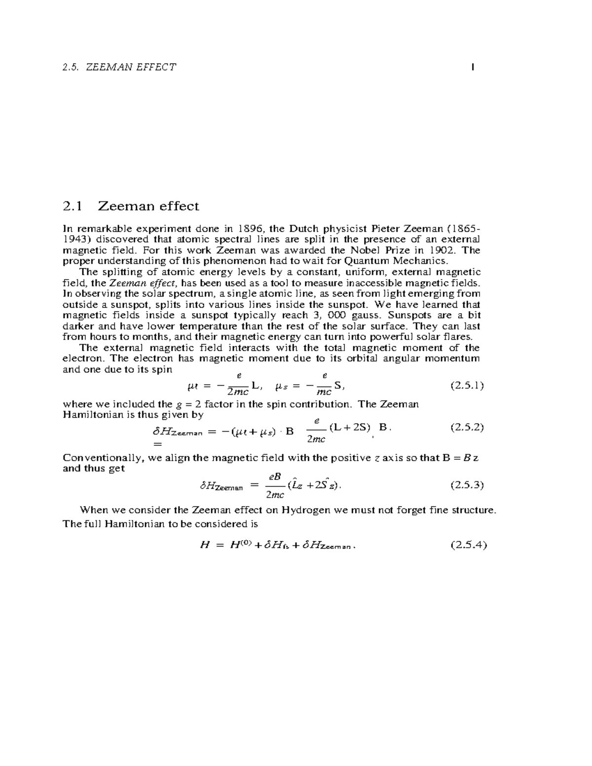 Zeeman effect - 2. ZEEMAN EFFECT 1 · 2 Zeeman effect In remarkable ...