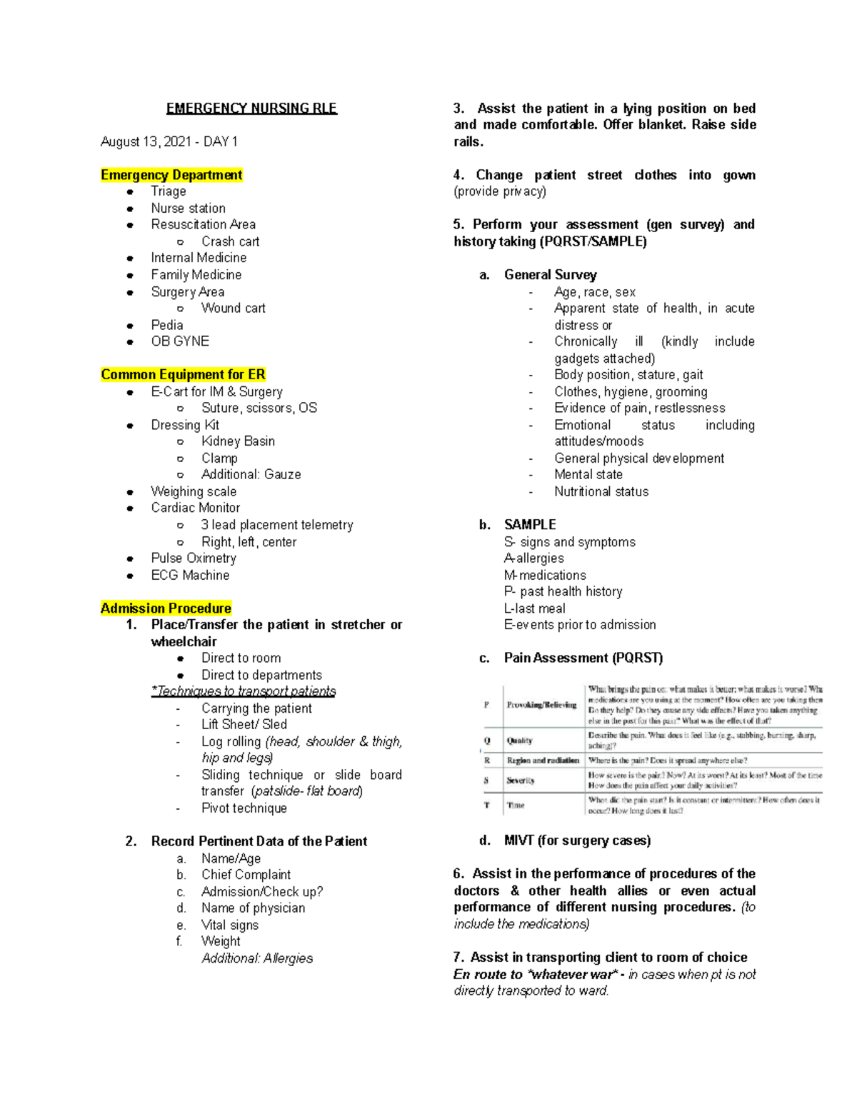 ER- Rleee-compressed - NOTES - EMERGENCY NURSING RLE August 13, 2021 ...