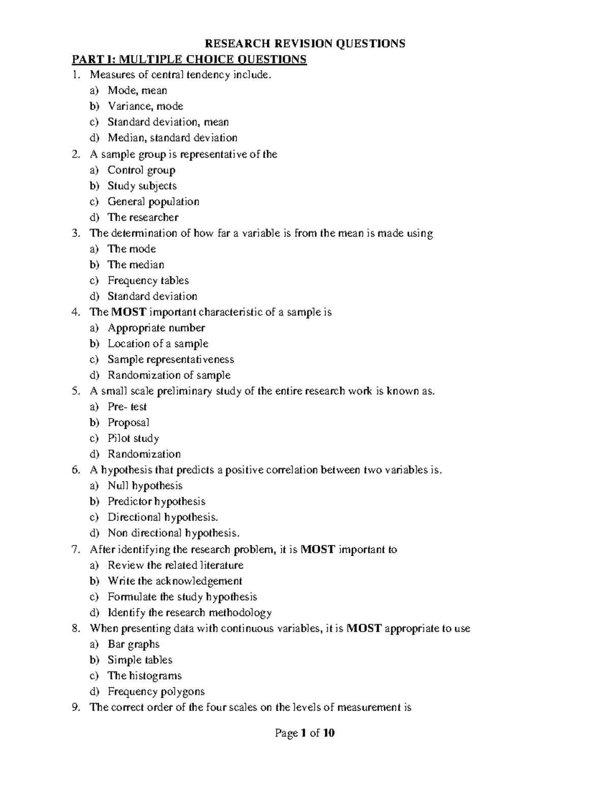 Research Revision Questions - RESEARCH REVISION QUESTIONS PART I ...