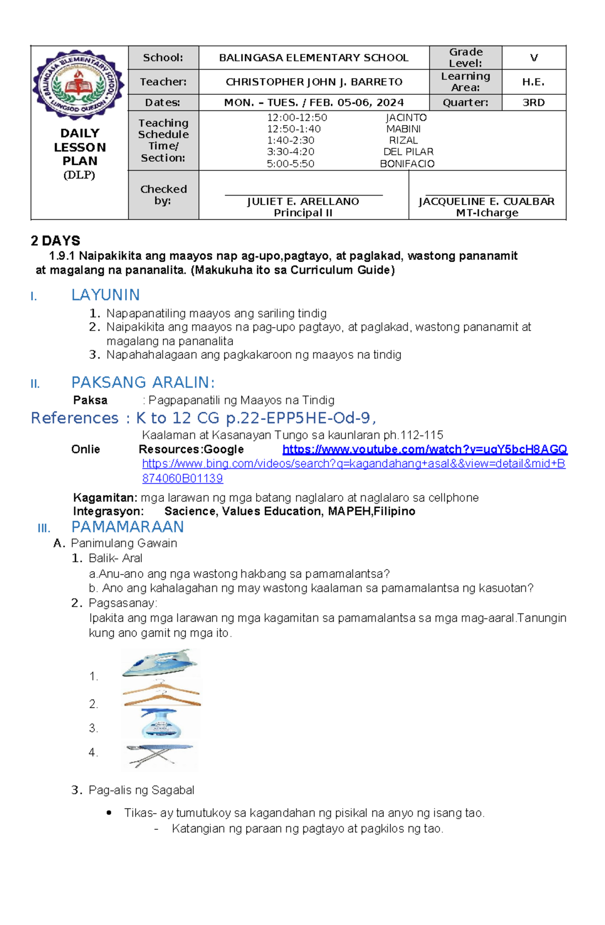 3Q W2-A Pagpapanatili ng Maayos na Tindig - DAILY LESSON PLAN (DLP ...