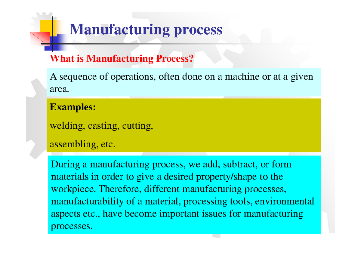 Lectureslidesformanufacturingprocesses ppt - Manufacturing process What ...