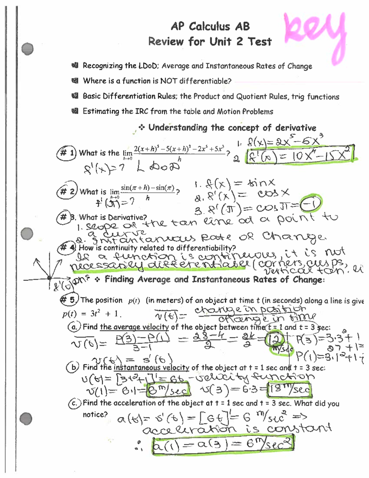 Key to Unit 2 Review - MATH 409 - Studocu