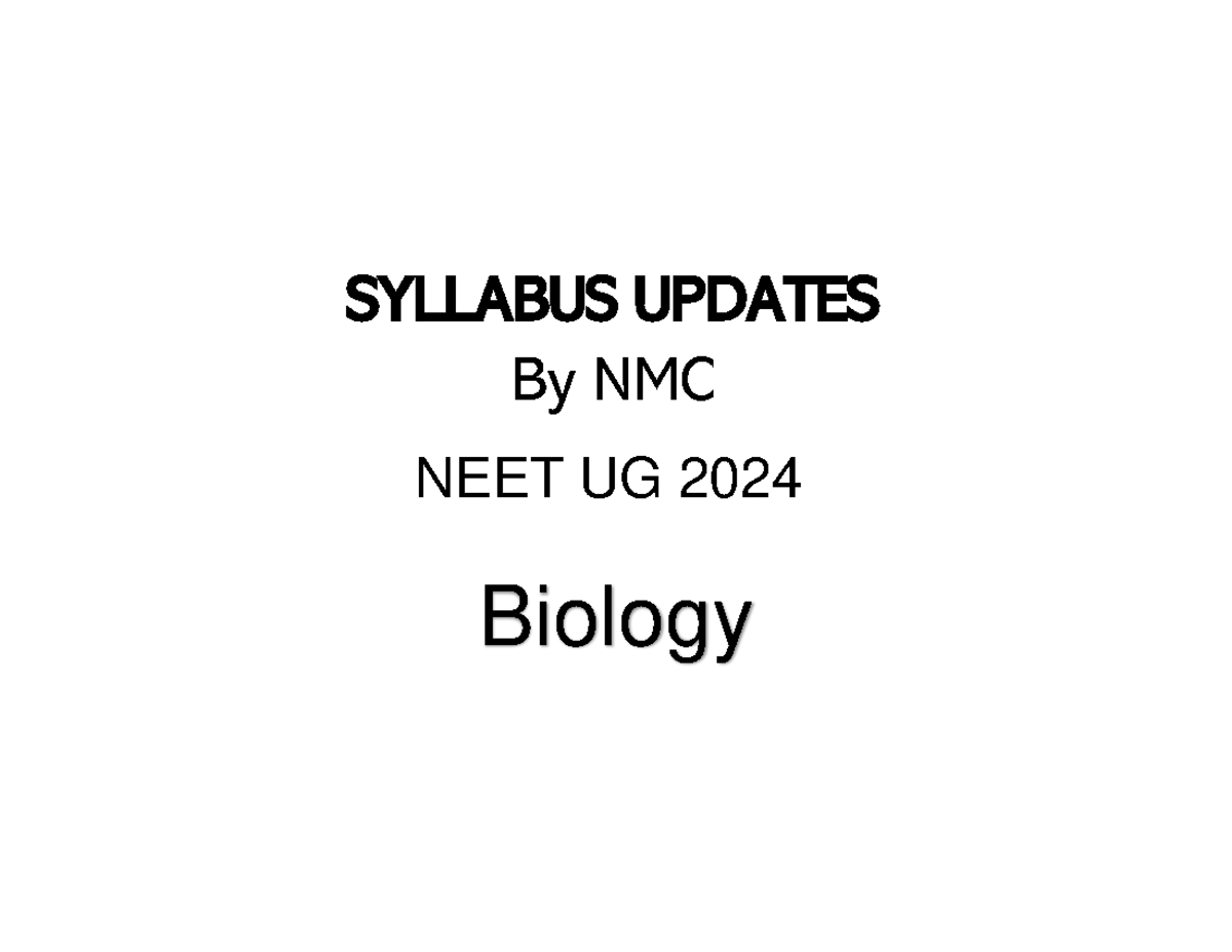 NEET 2024 Biology syllabus - NEET UG 2024 SYLLABUS UPDATES By NMC ...