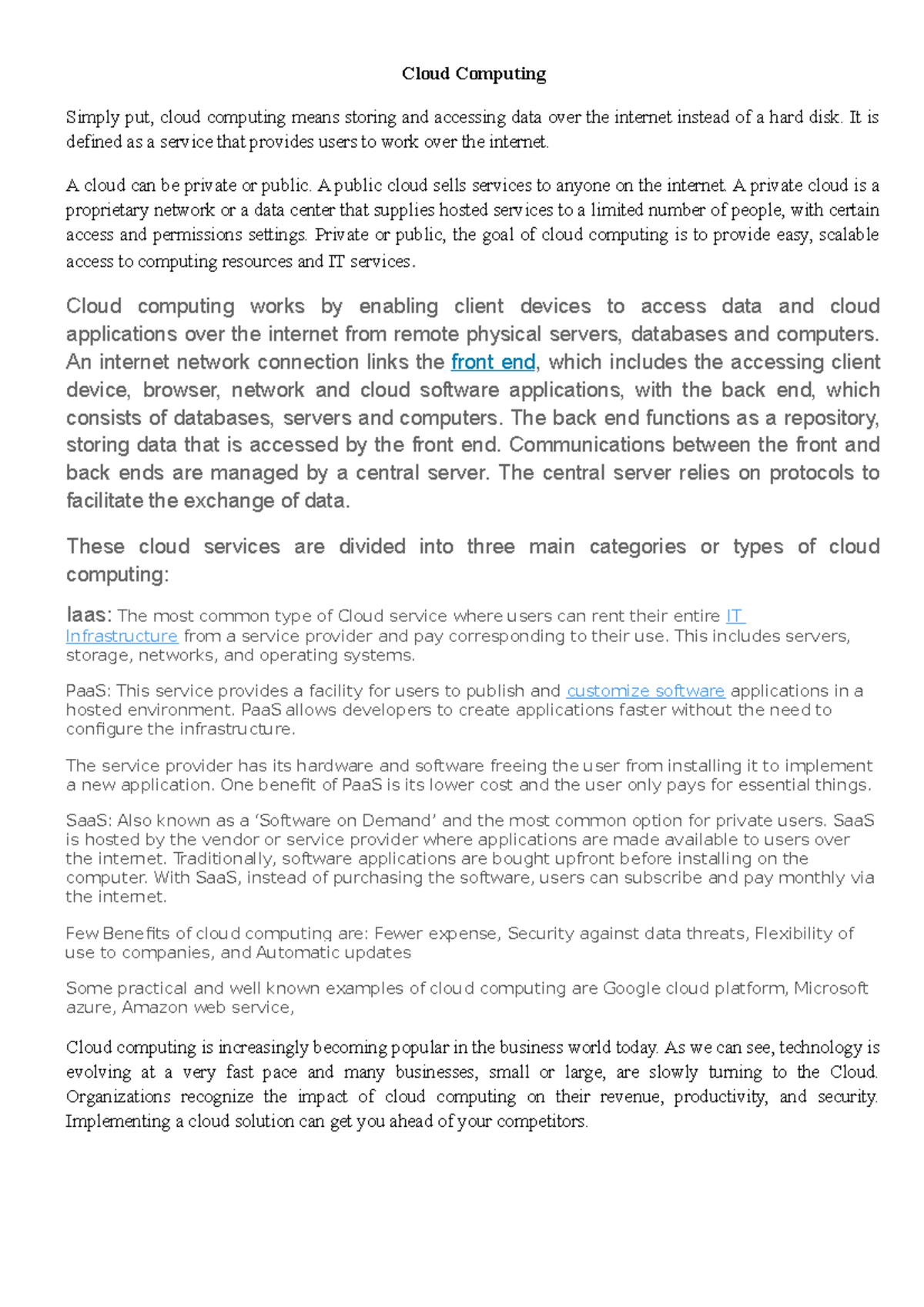 Cloud Computing Cloud Computing Simply Put Cloud Computing Means Storing And Accessing Data