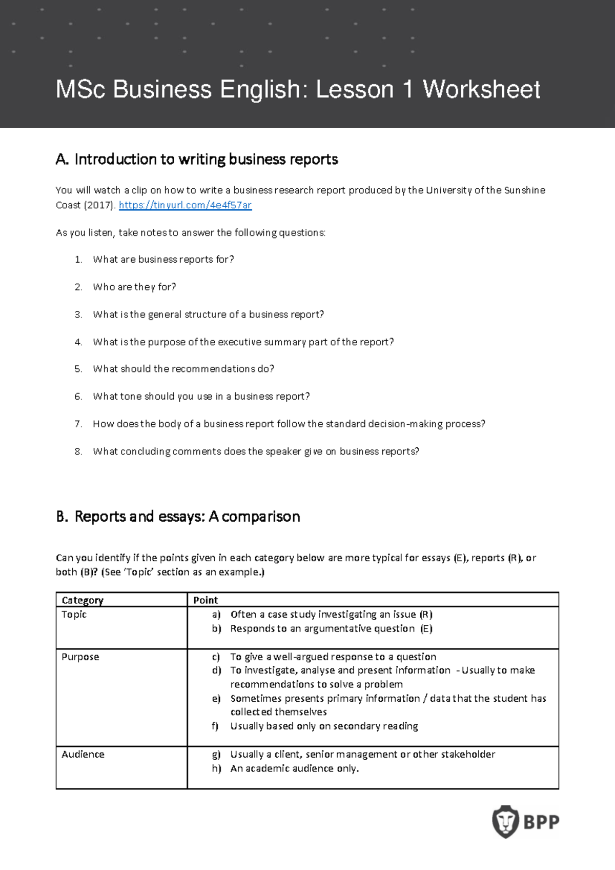 MSc Business English wk1 Worksheet - MSc Business English: Lesson 1 ...