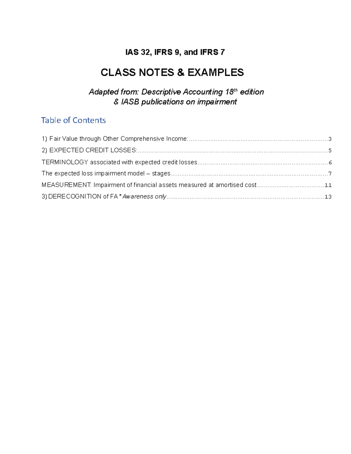 Impairment notes and examples - IAS 32, IFRS 9, and IFRS 7 CLASS NOTES ...