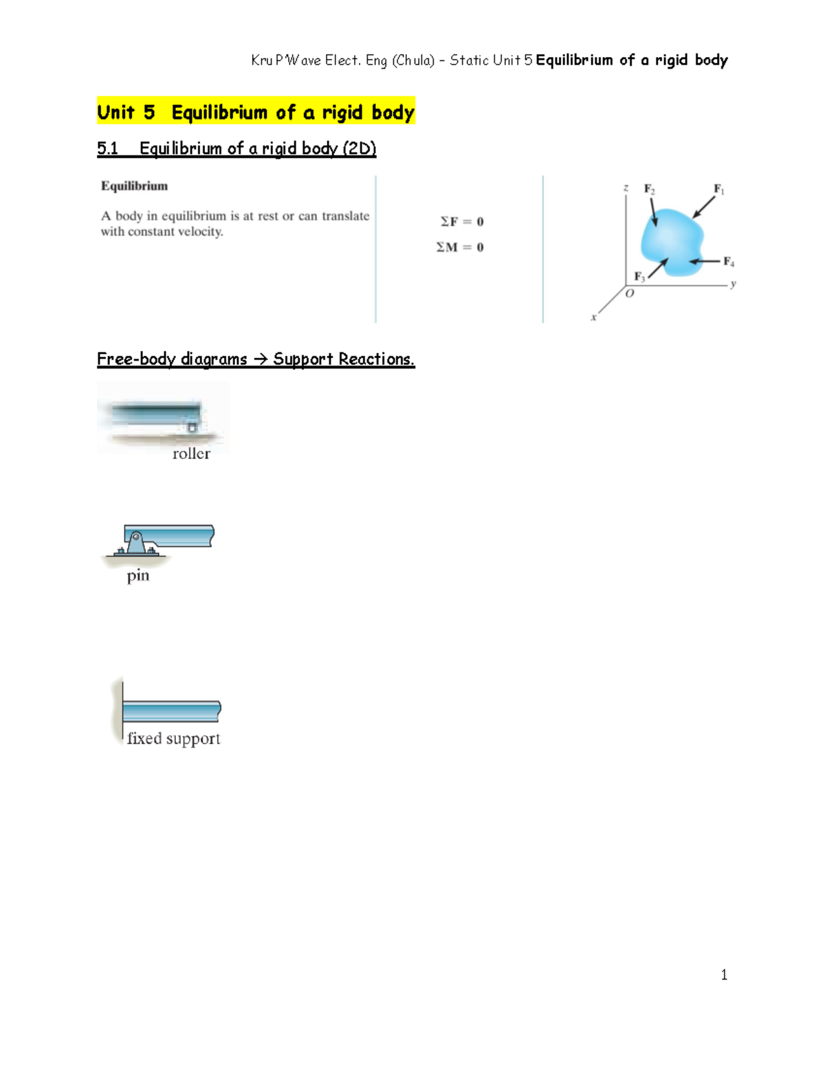 Mechanic Unit 5 Part 1 - Sheet - Engineering Mechanics I - Unit 5 ...