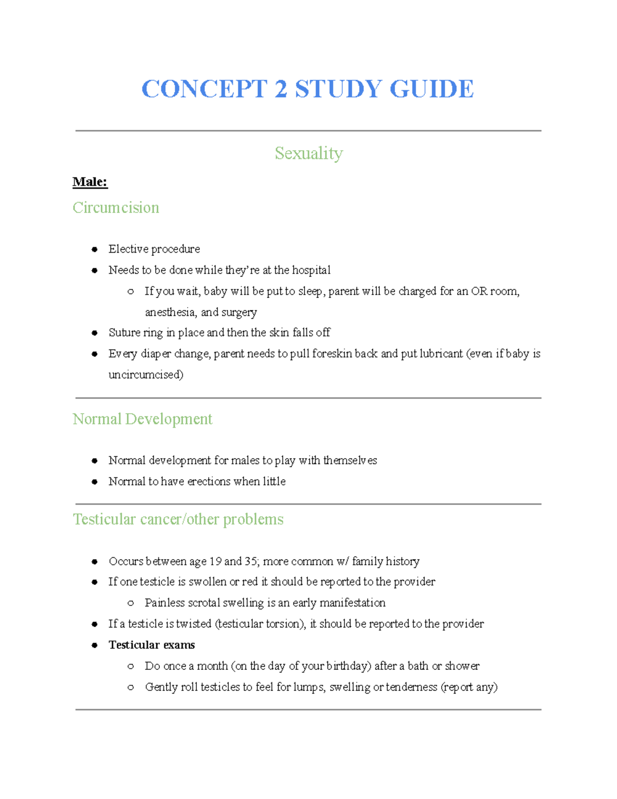 Concept 2 Study Guide - ...... - CONCEPT 2 STUDY GUIDE Sexuality Male: Circumcision Elective ...