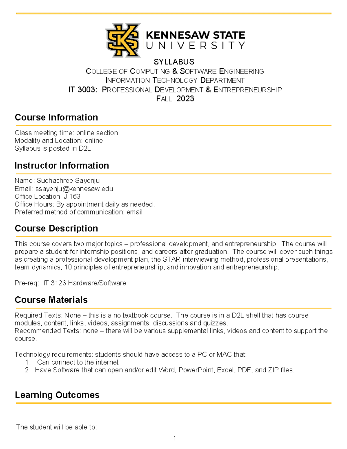 IT 3003 Syllabus - SYLLABUS COLLEGE OF COMPUTING & SOFTWARE ENGINEERING ...