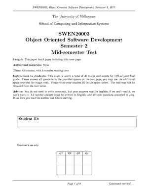 Week5 - Week 5 content oosd for tute - SWEN Object Oriented Software Development Workshop 4 ...