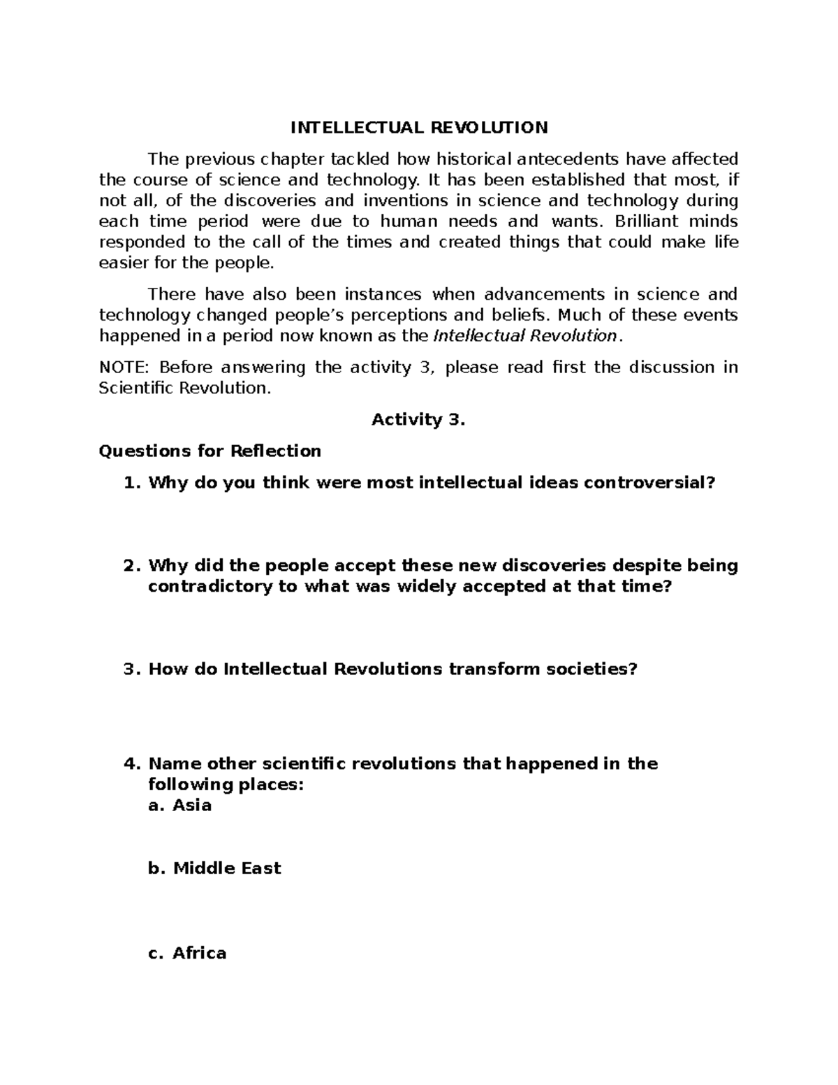 Intellectual Revolutions - INTELLECTUAL REVOLUTION The previous chapter ...