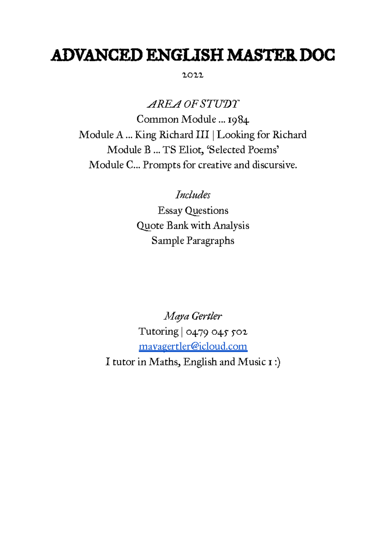Depth english - ADVANCED ENGLISH MASTER DOC 2022 AREA OF STUDY Common ...