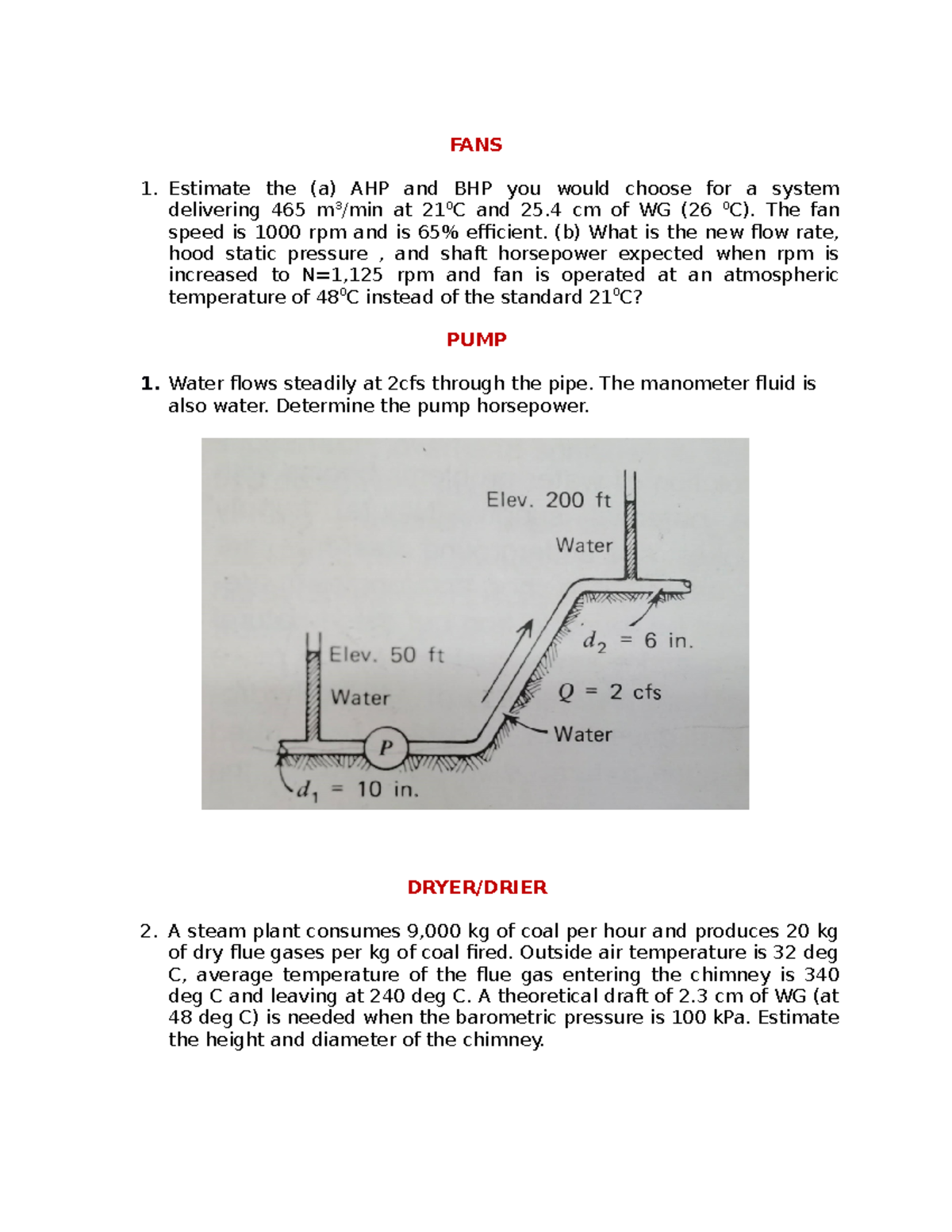Fluid Machineries Final Requirement - FANS Estimate the (a) AHP and BHP ...