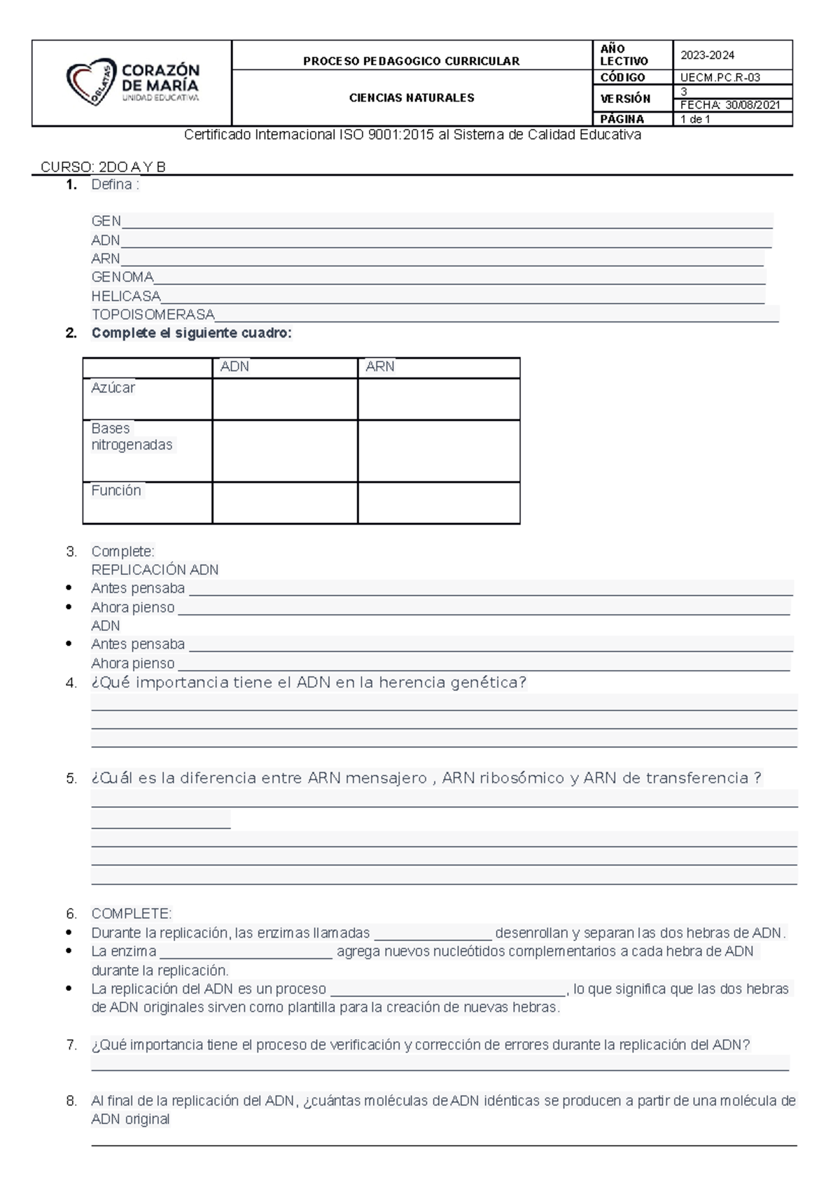 Taller 2DOS - PROCESO PEDAGOGICO CURRICULAR AÑO LECTIVO 2023- CIENCIAS ...