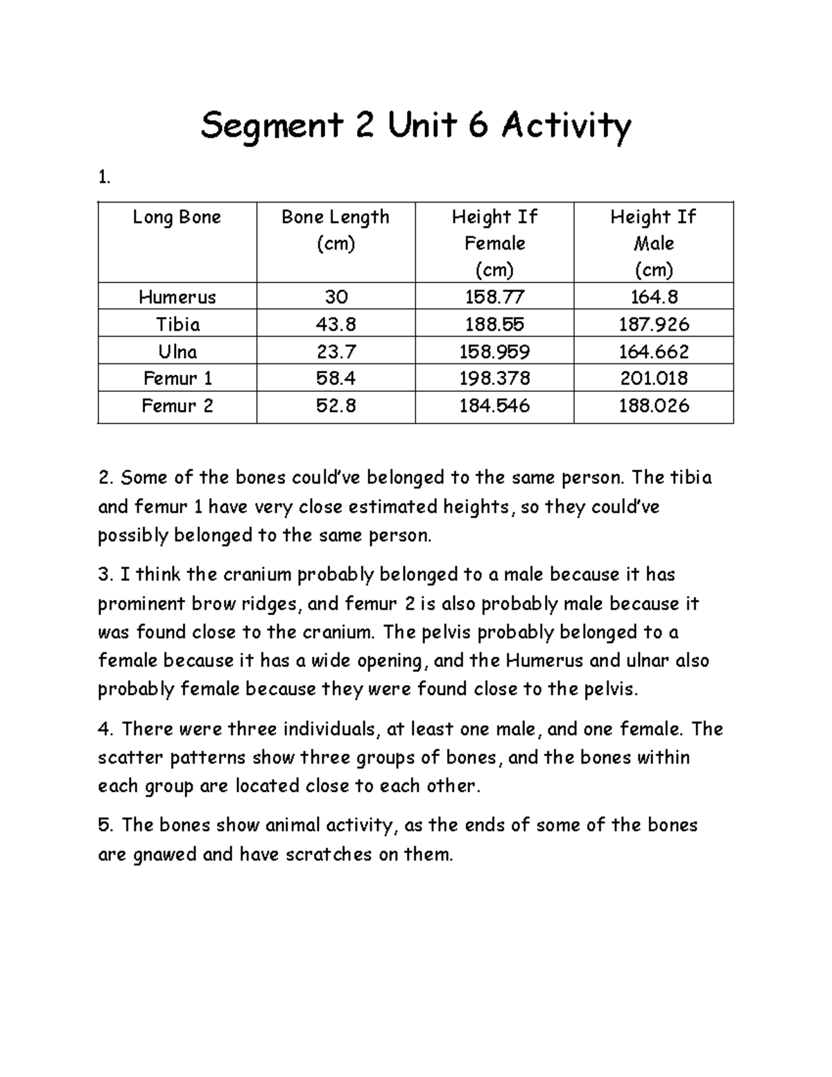 Segment 2 Unit 6 Forensic Anthropology (FS) - Segment 2 Unit 6 Activity ...