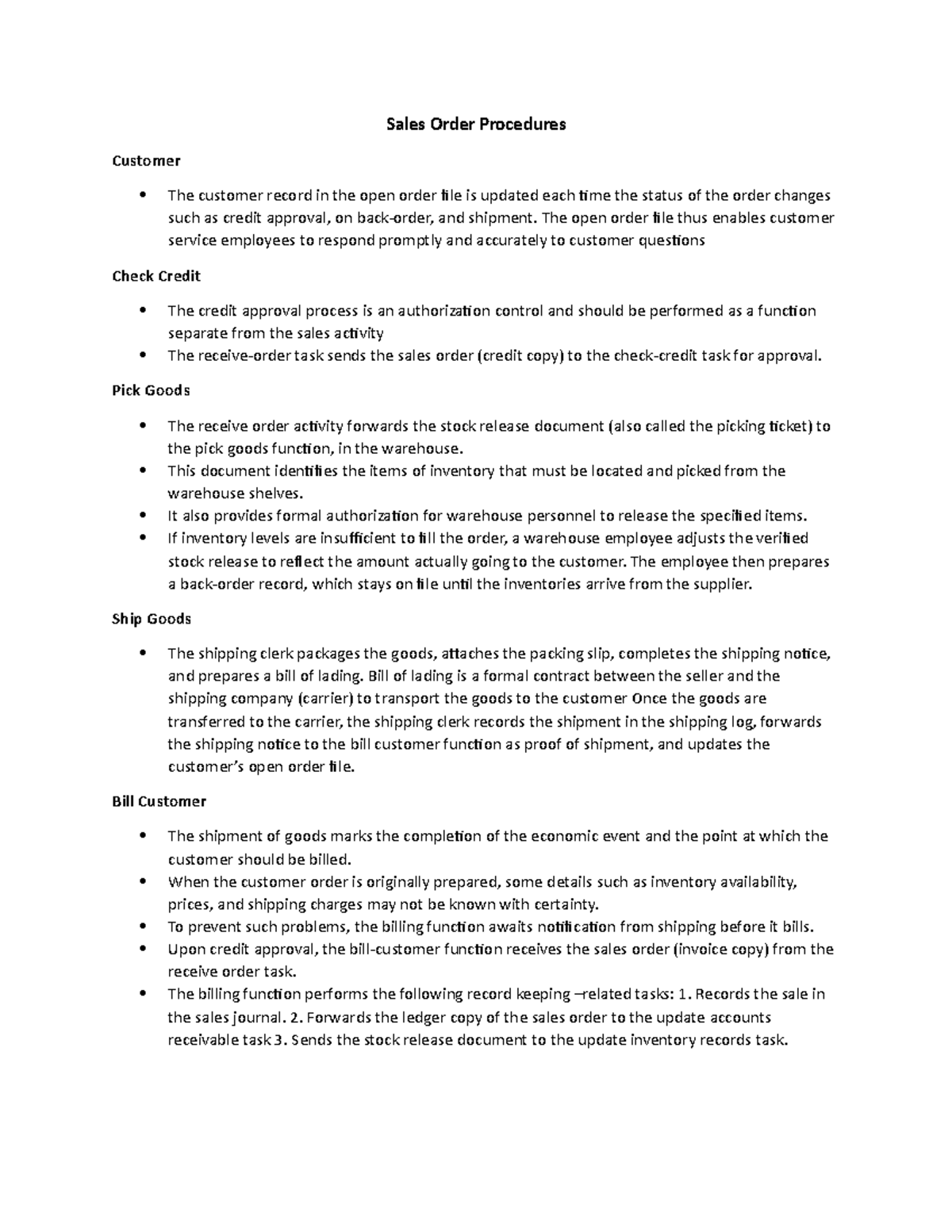 Sales Order Procedures - Sales Order Procedures Customer The customer ...