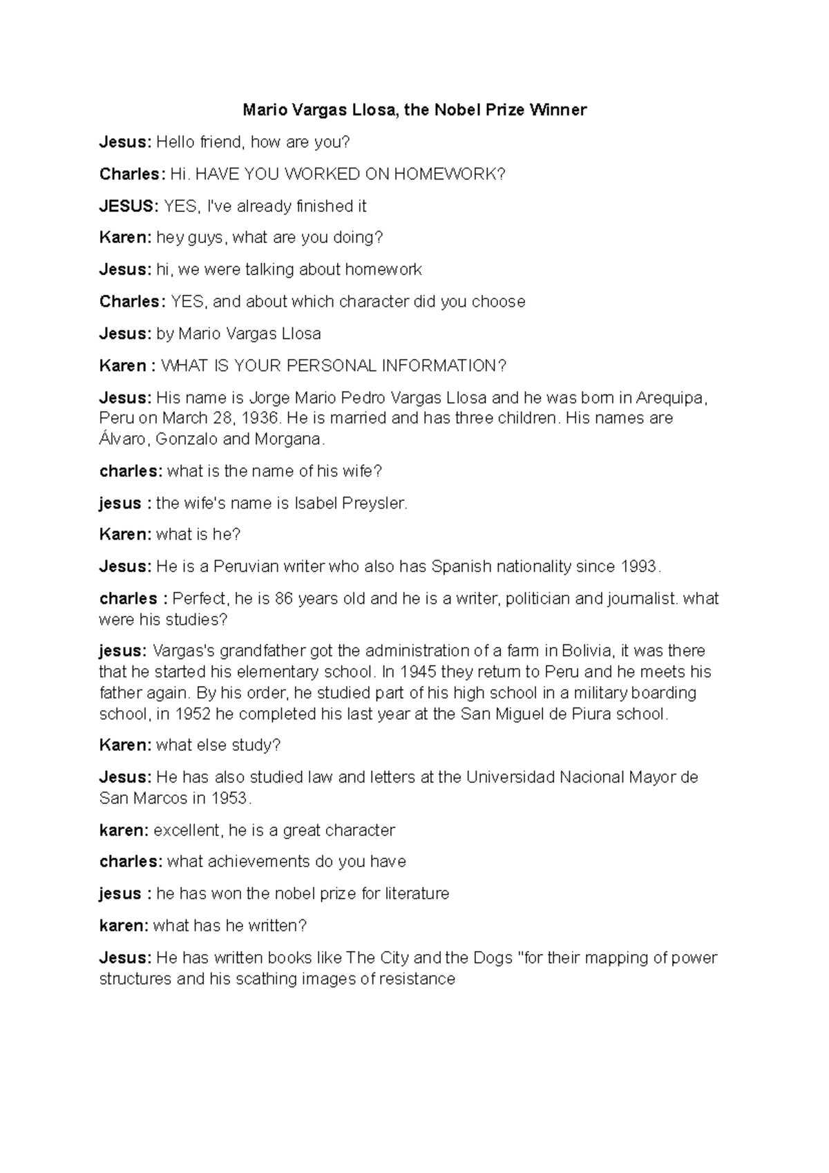 Mario Vargas Llosa - TA2 - Mario Vargas Llosa, the Nobel Prize Winner ...