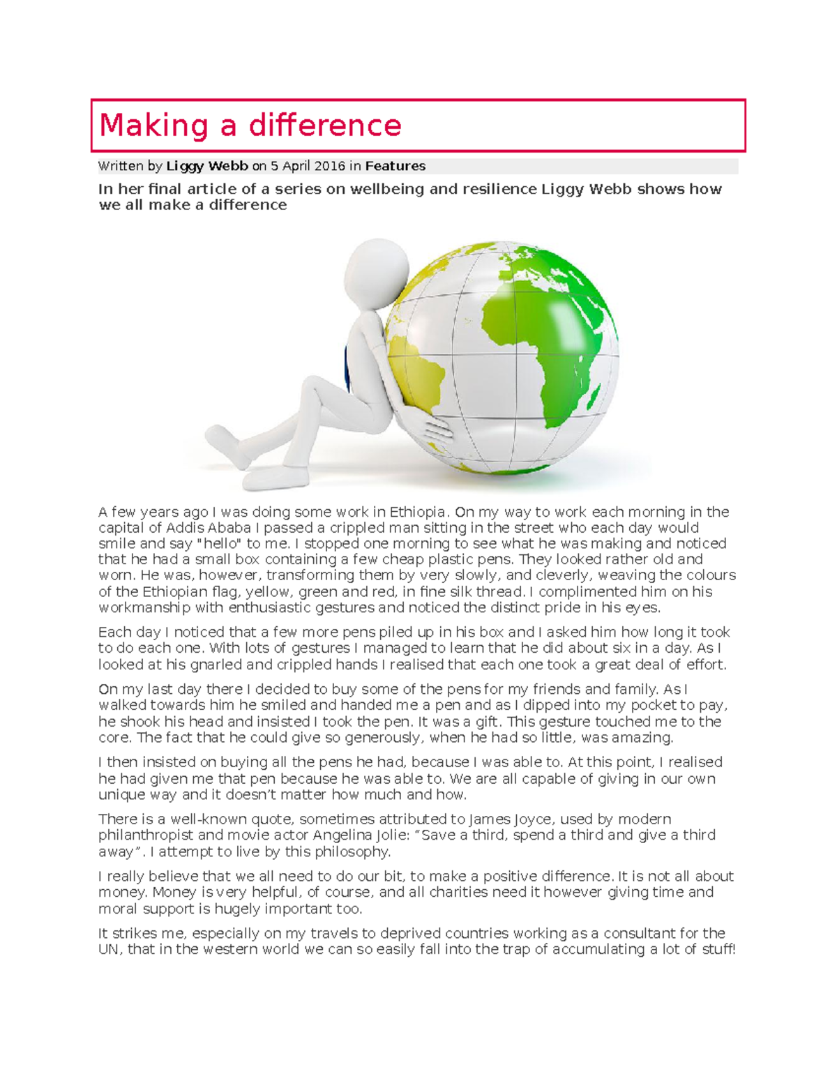 Making a difference article 1101 - Making a difference Written by Liggy ...