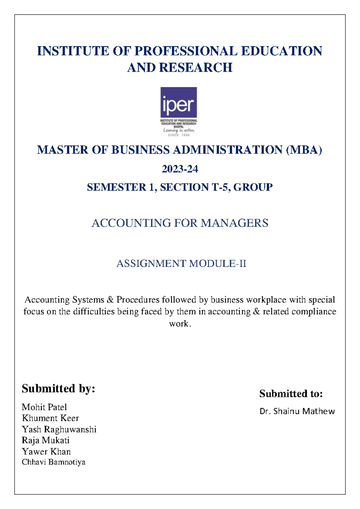 AFM Report - Accounting and finance management - INSTITUTE OF ...