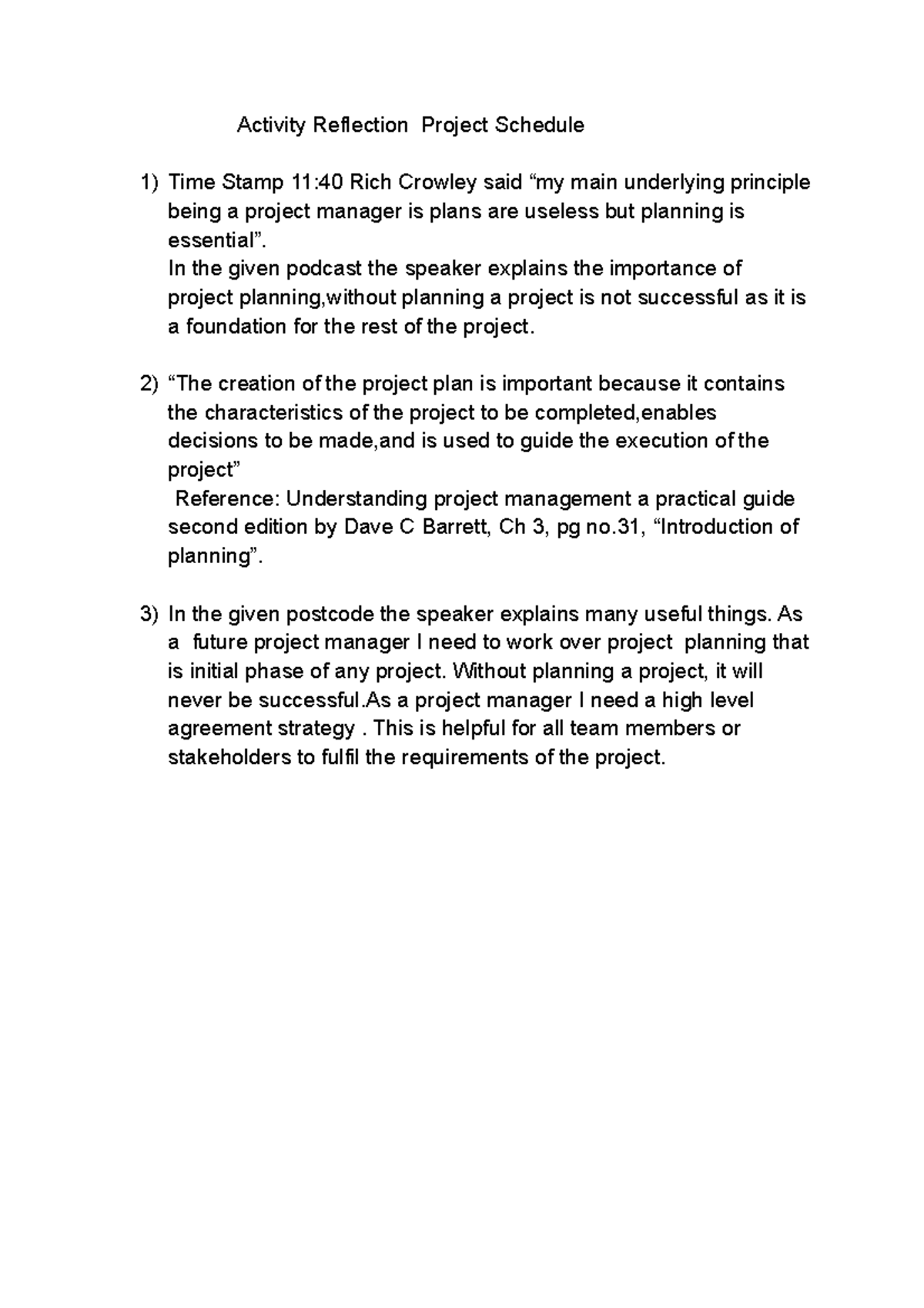 Reflection week 5 Project Planning - Activity Reflection Project ...