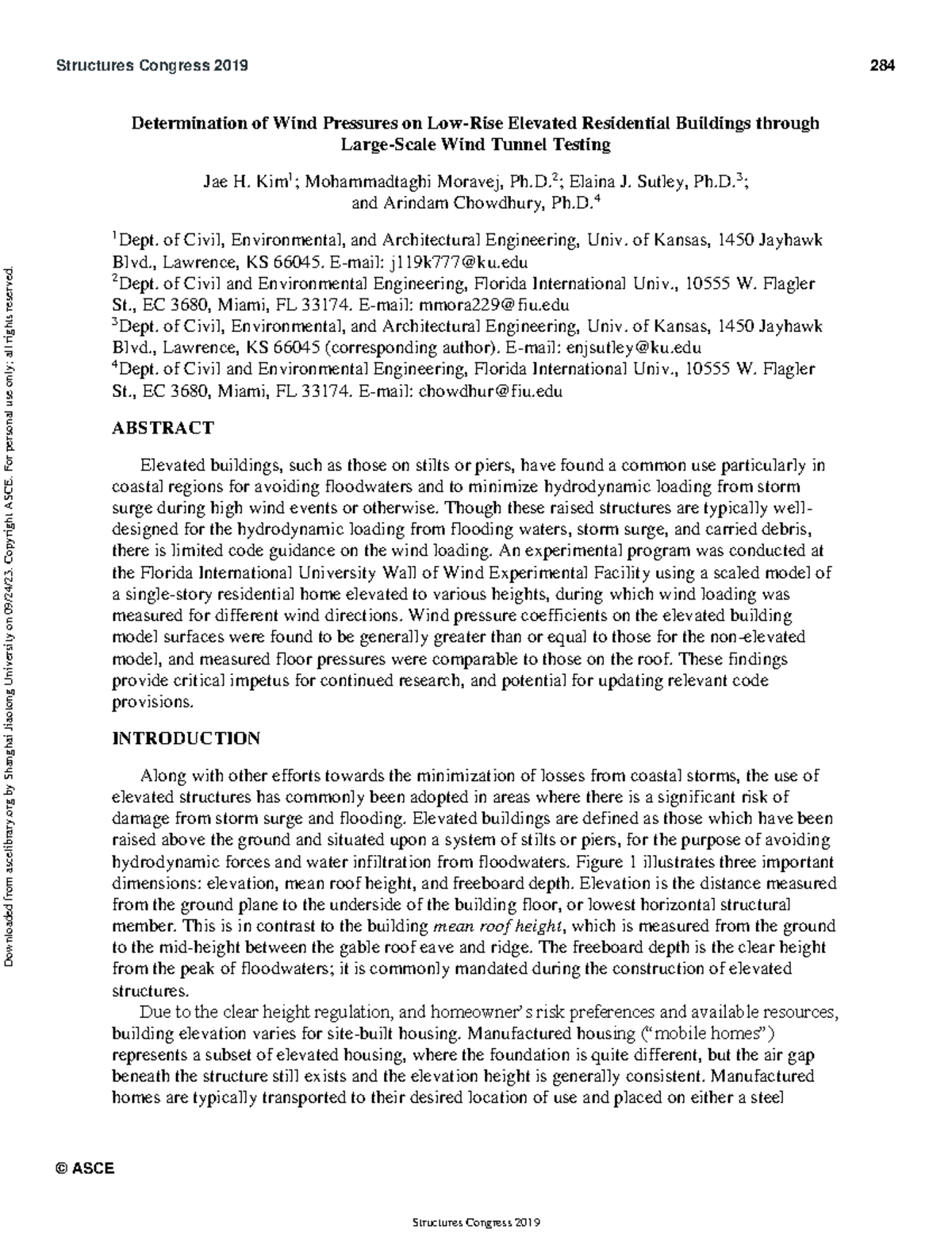 Kim et al 2019 determination of wind pressures on low rise elevated ...