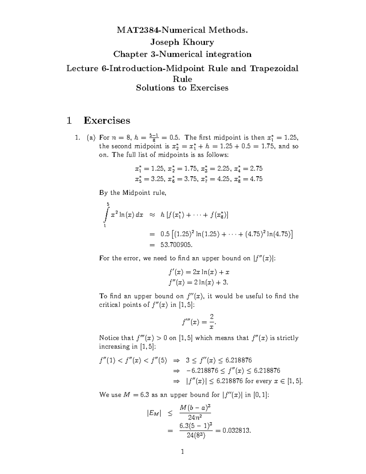 Solutions NM Lecture 6 - MAT2384-Numerical Methods. Joseph Khoury Chapter 3-Numerical ...
