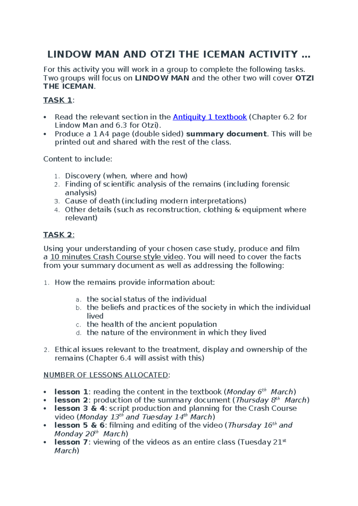 Lindow MAN AND OTZI THE Iceman Activity - LINDOW MAN AND OTZI THE ...