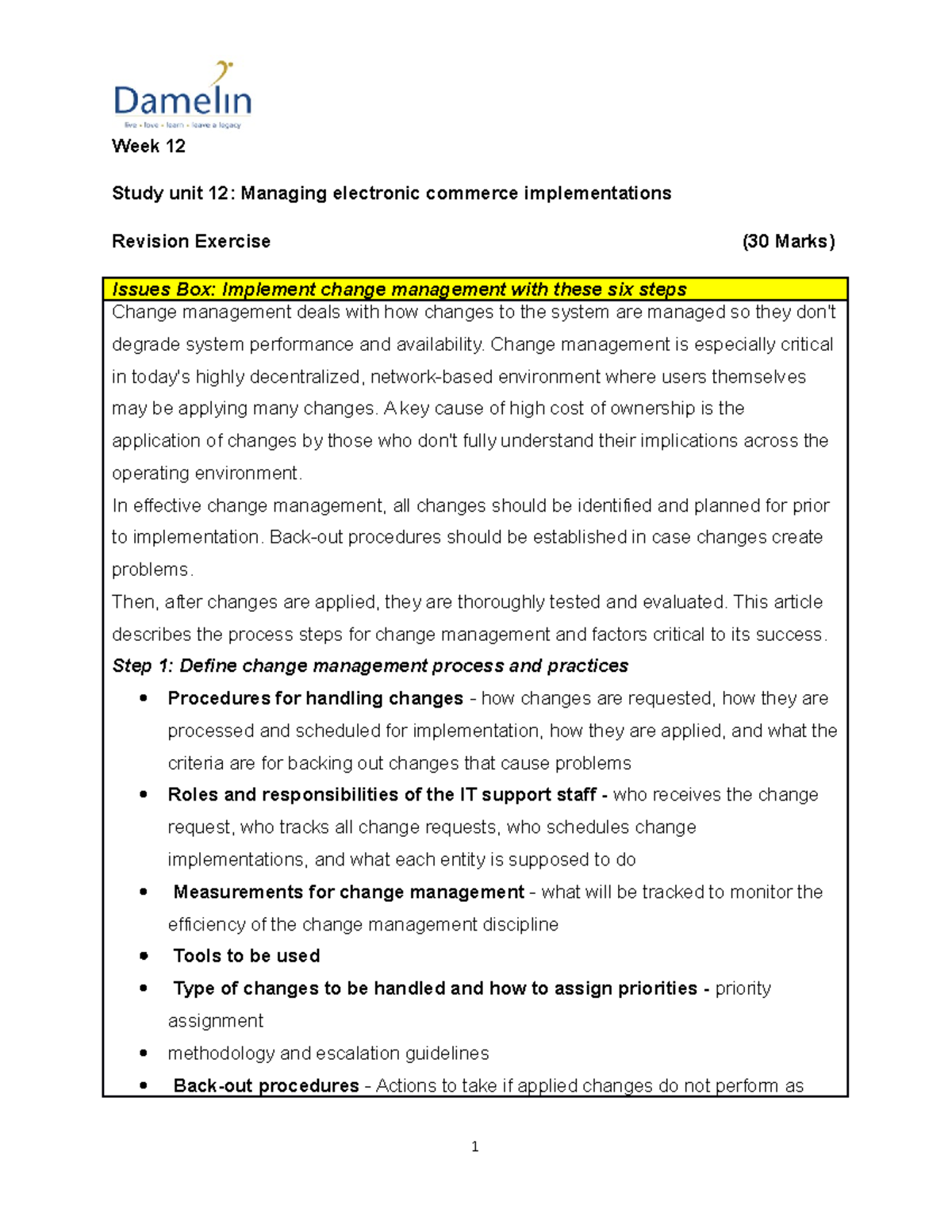 Revision exercise - Summaries of study guide - Week 12 Study unit 12 ...