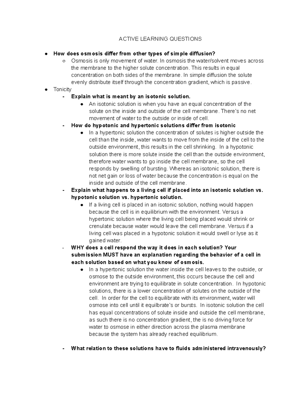 Active Learning Questions - ACTIVE LEARNING QUESTIONS How does osmosis ...