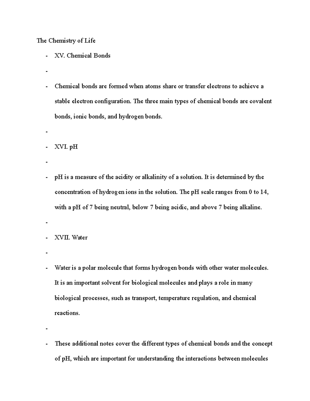 The Chemistry of Life - These notes cover the basic chemical concepts ...