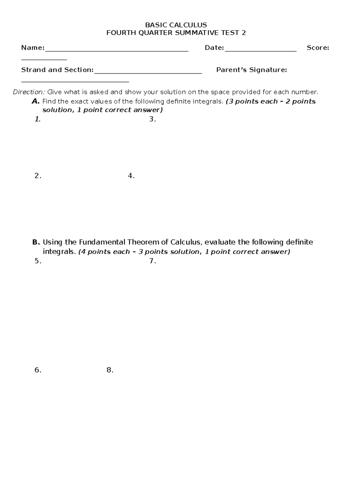 Basic Calculus summative 2 - BASIC CALCULUS FOURTH QUARTER SUMMATIVE ...