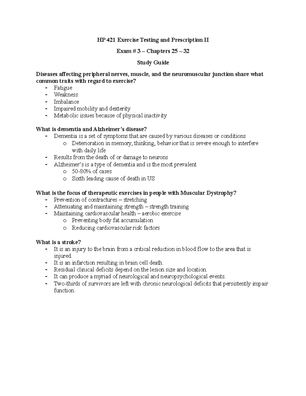 Exercise Testing 2 - Exam 3 Study Guide - HP 421 Exercise Testing and ...