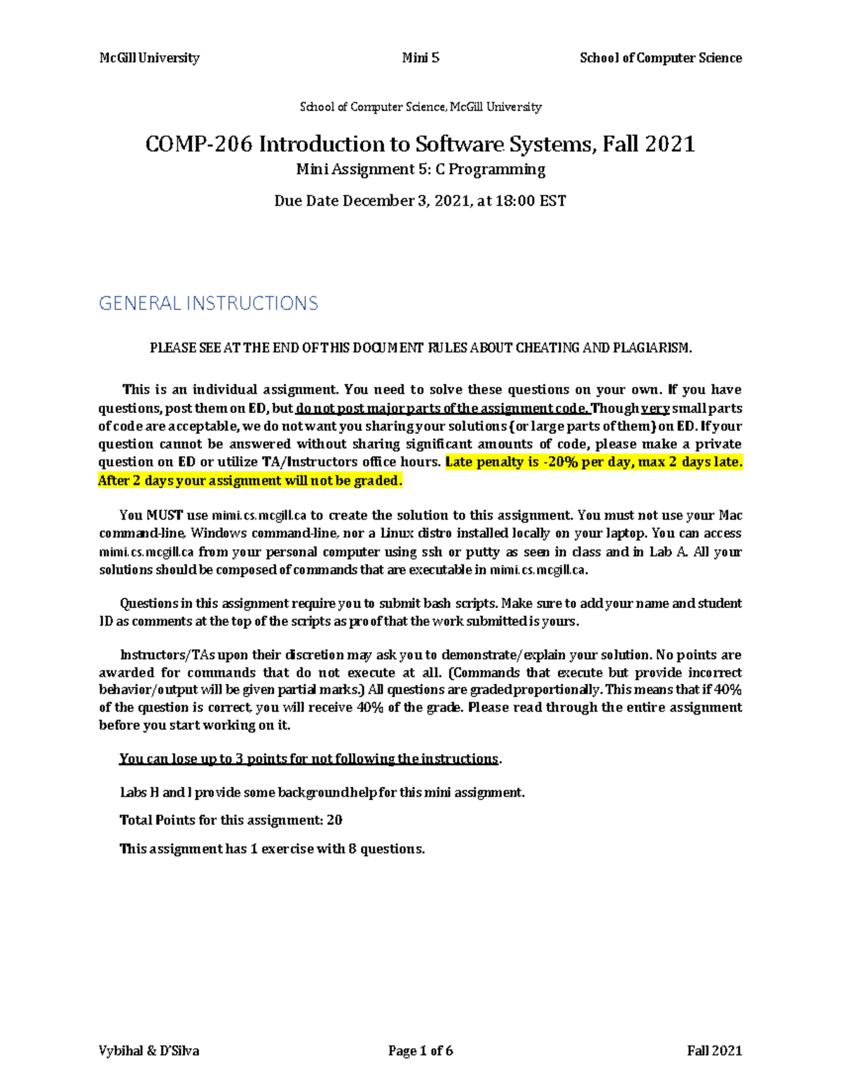 Mini a5 2021F - minia5 - School of Computer Science, McGill University COMP-206 Introduction to ...