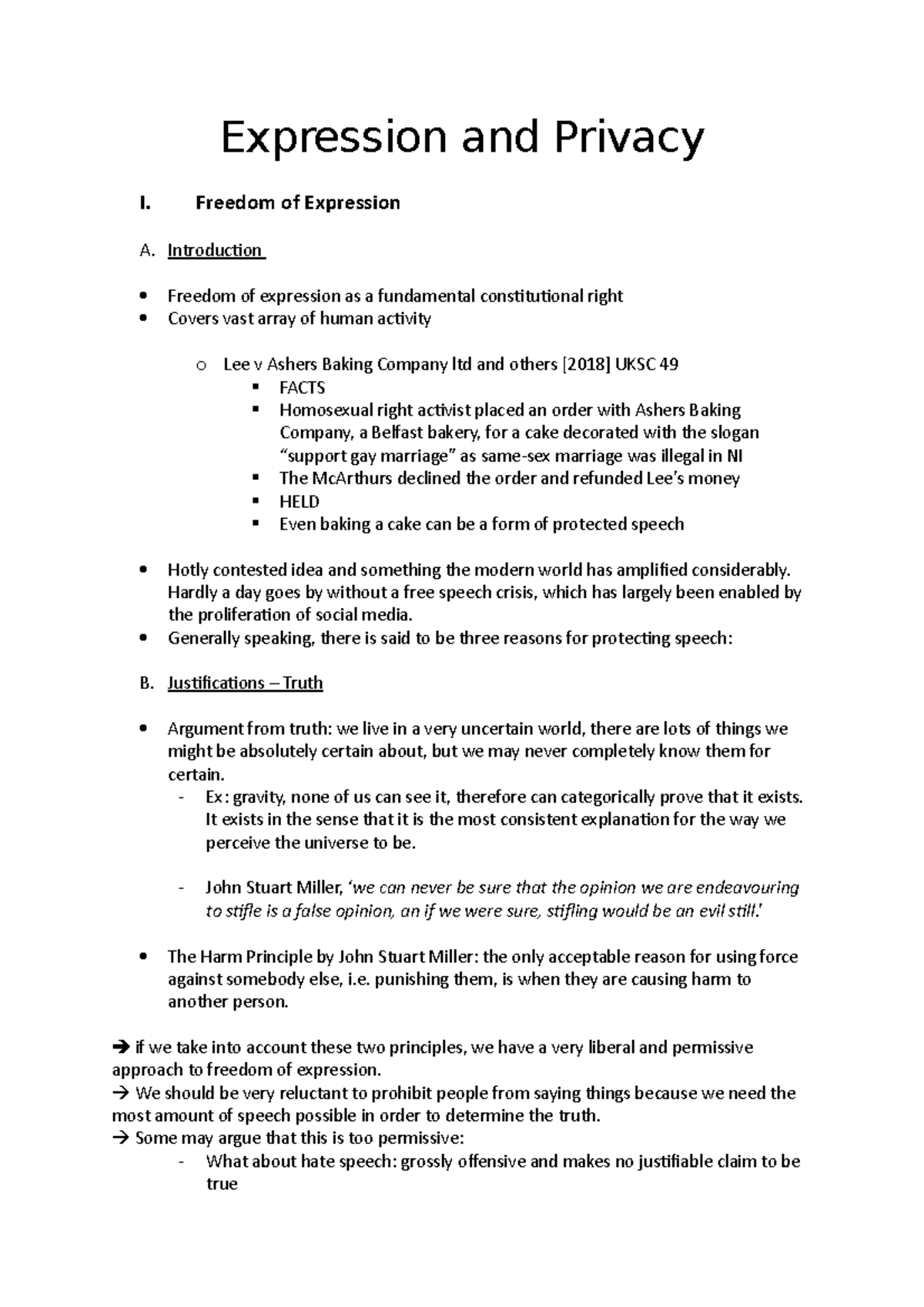 Freedom of Expression and Privacy - Expression and Privacy I. Freedom ...