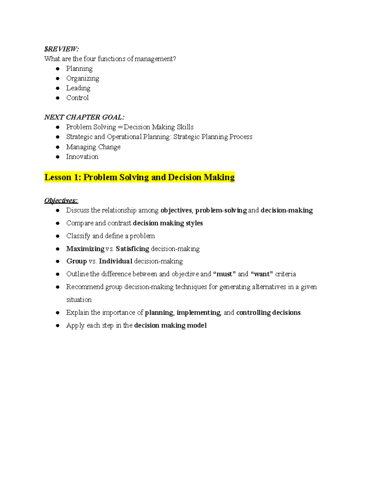 Management 304 Notes ~ Quiz #2 - $REVIEW: What are the four functions ...