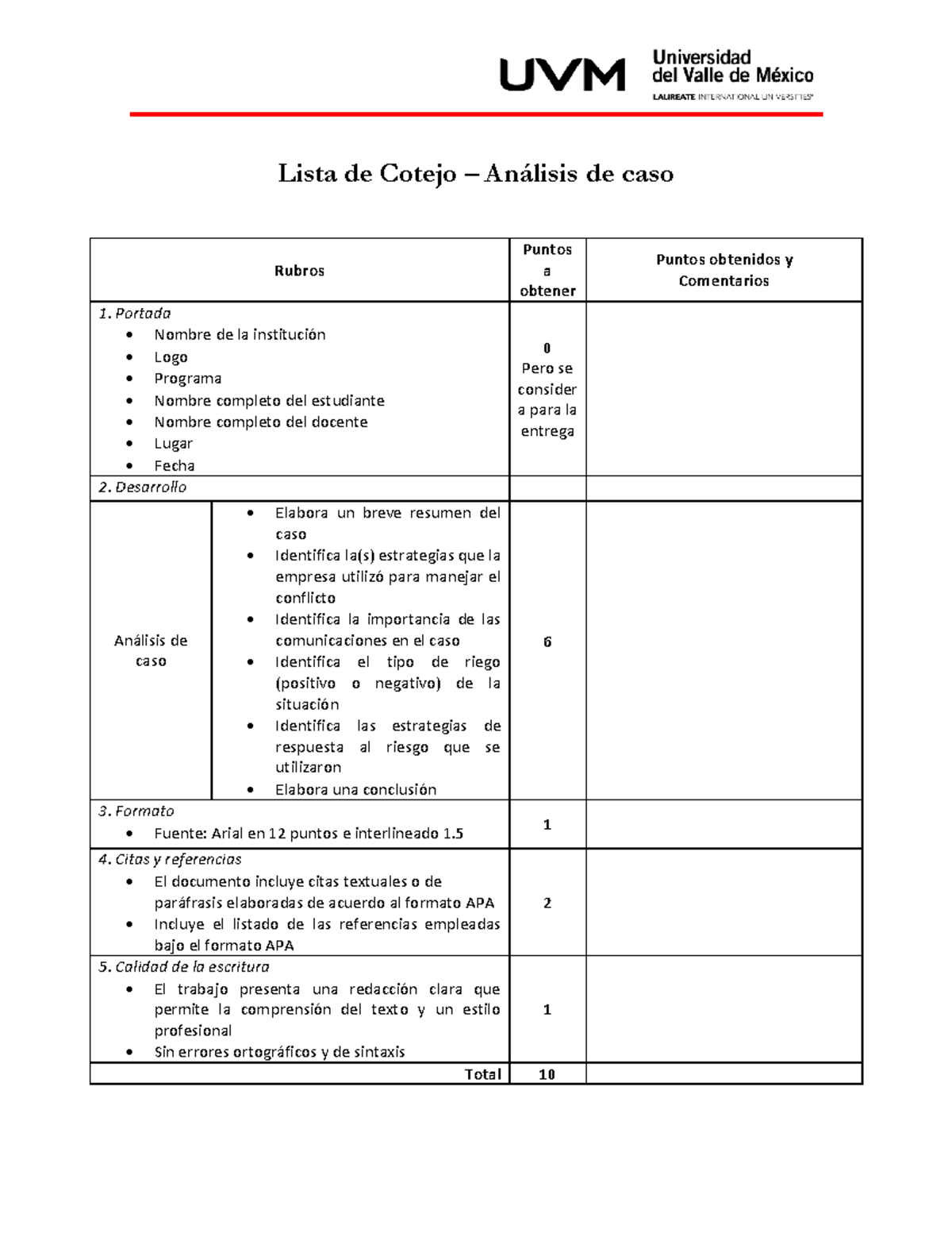 U3 LC Analisis de caso - Proyectos de financiación y desarrollo - Lista de Cotejo – An·lisis de ...