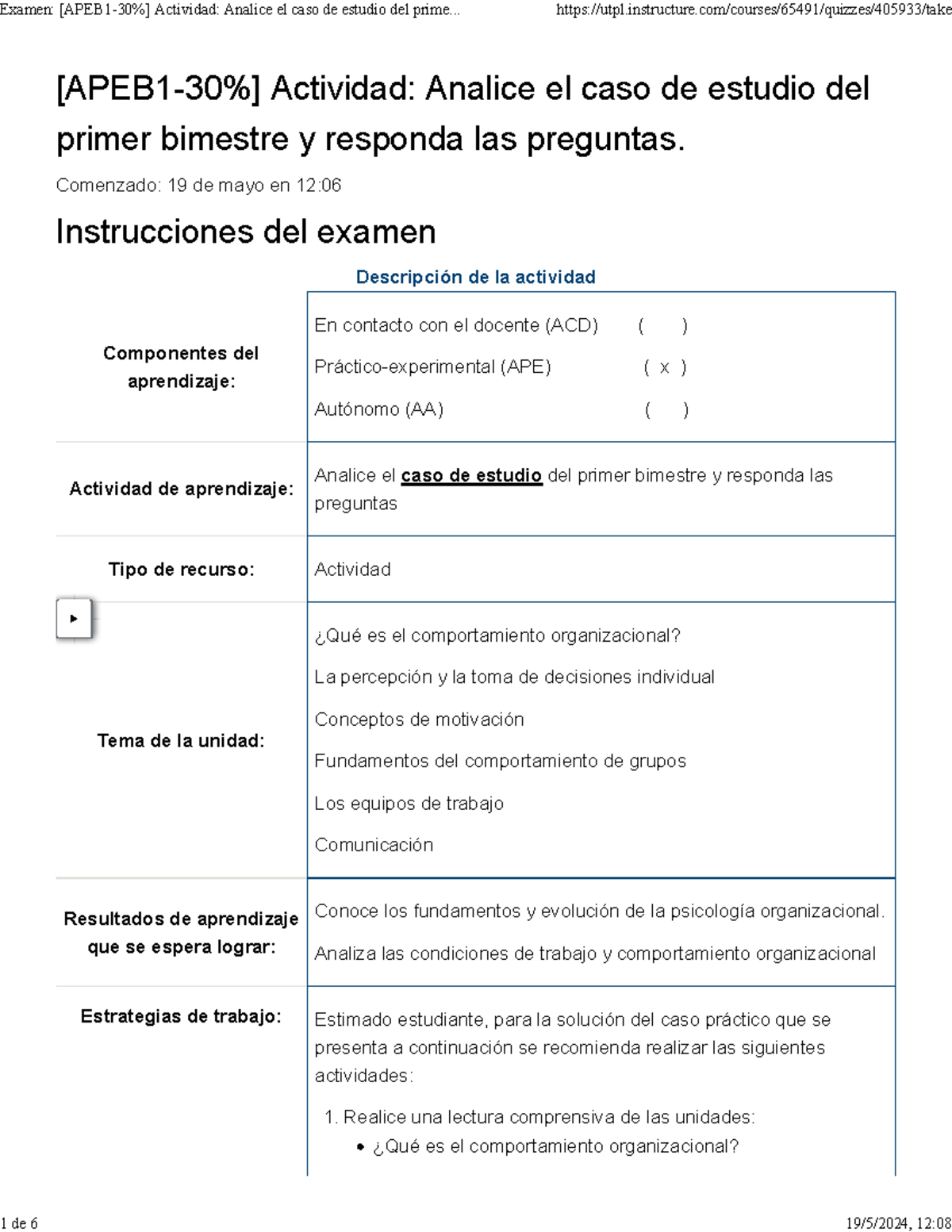 Examen [APEB 1-30 ] Actividad Analice el caso de estudio del primer bimestre y responda las ...