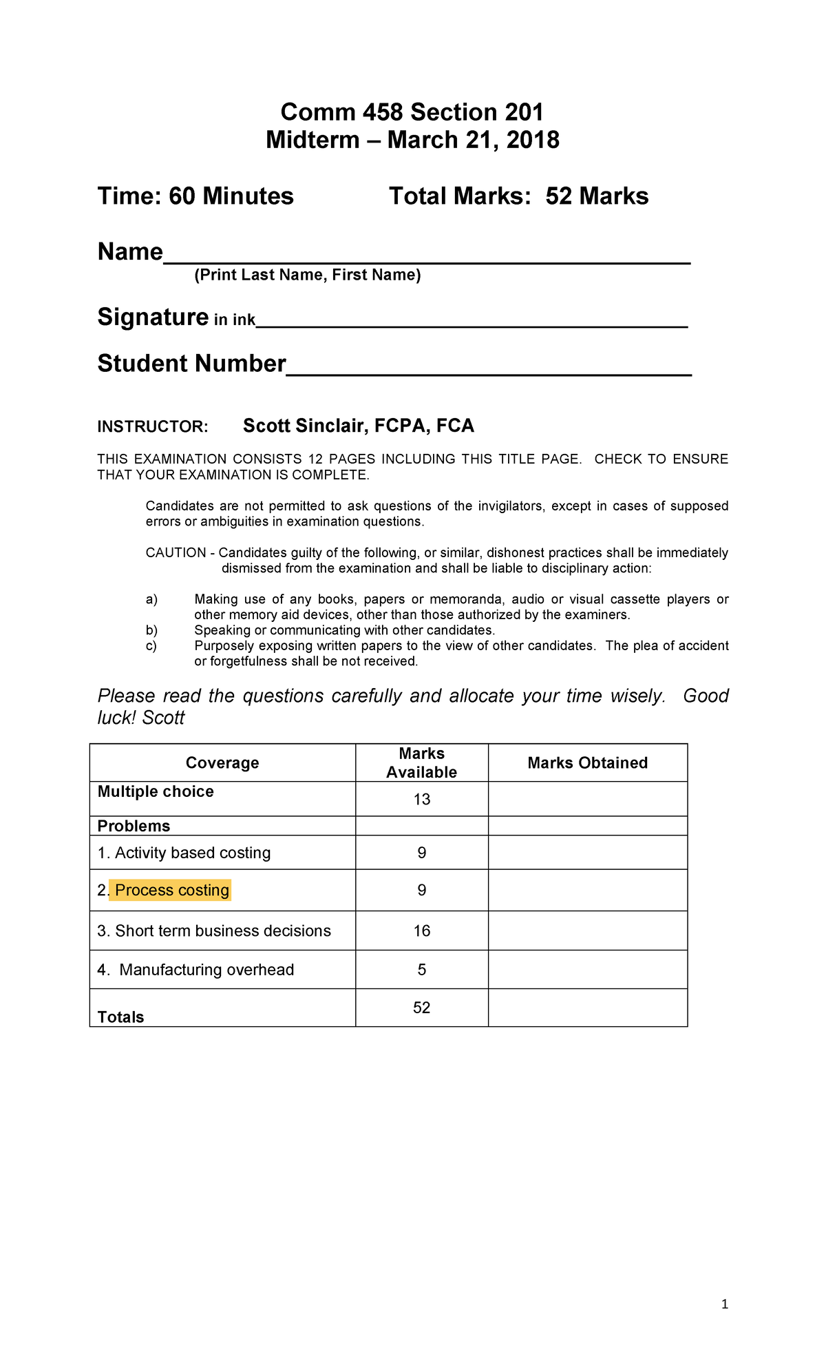 Comm 458 Midterm 2 Version A Questions only - Comm 458 Section 201 ...