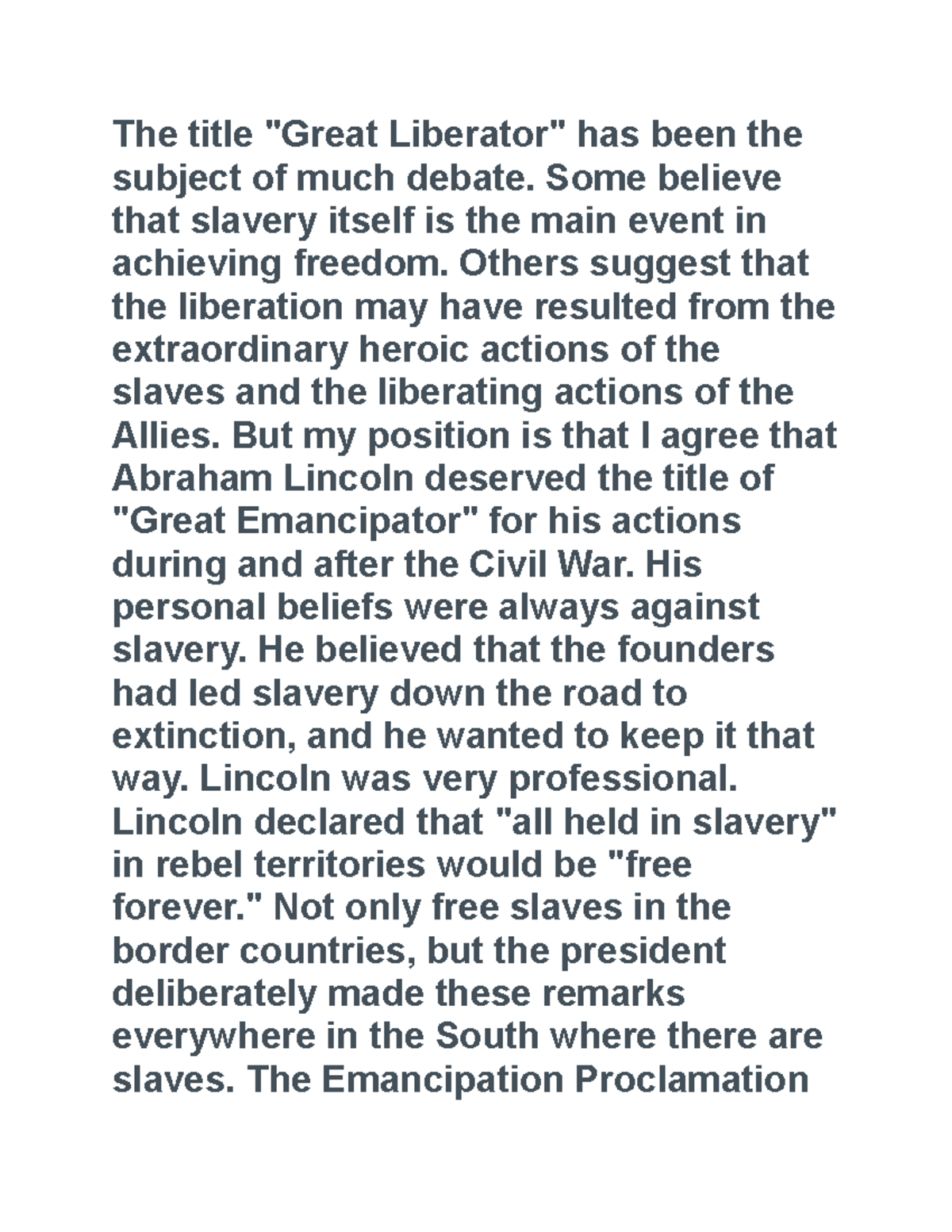 The Great Emancipator Analysis - The title "Great Liberator" has been ...