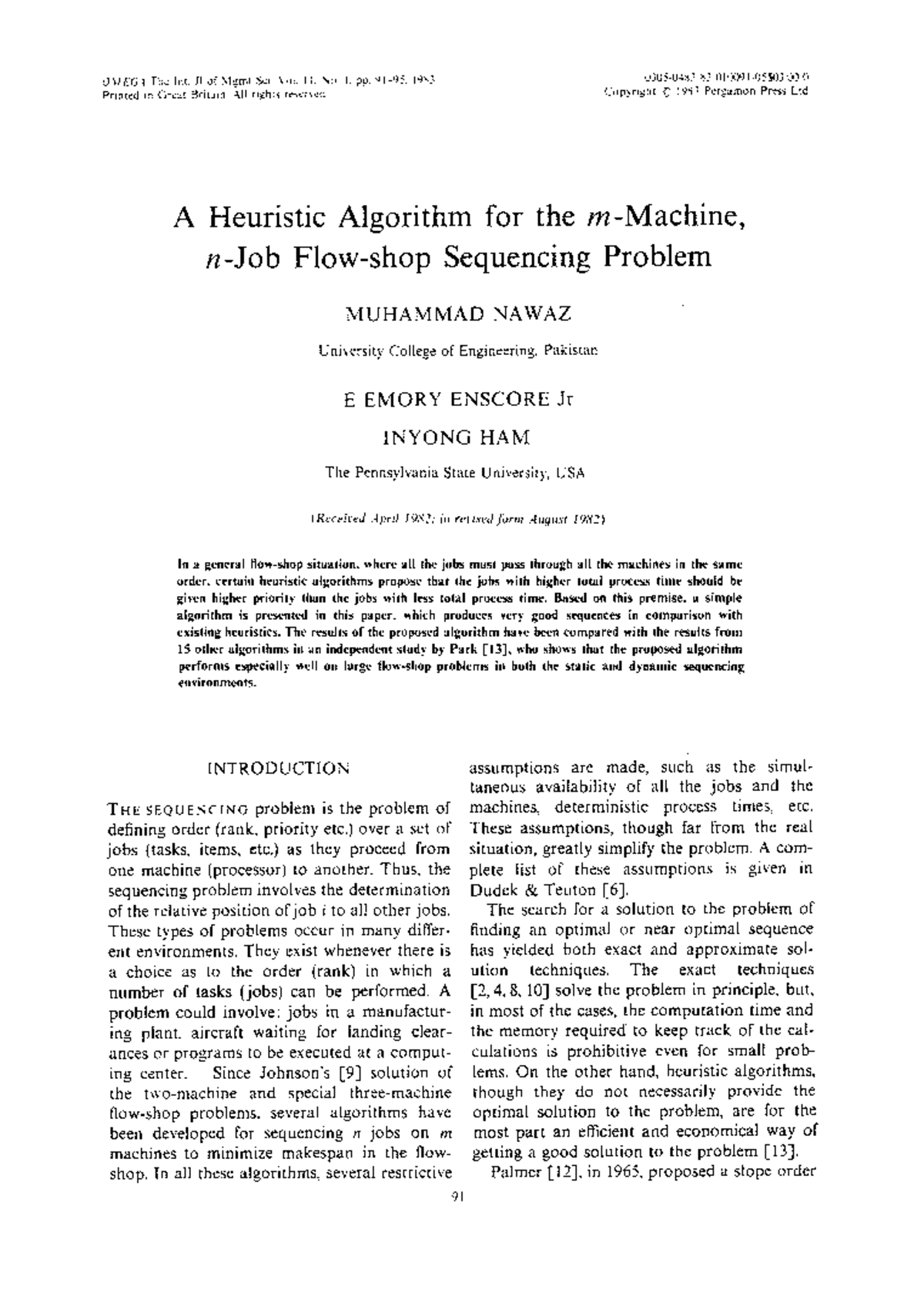 A heuristic algorithm for the m machine - O t l E G 4 The Int. JI of ...