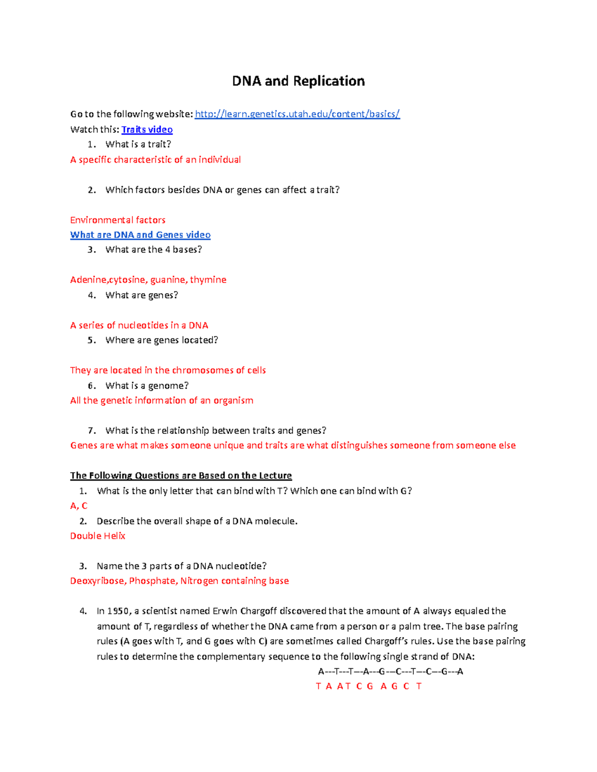 1 DNA Replication - stuff - DNA and Replication Go to the following ...