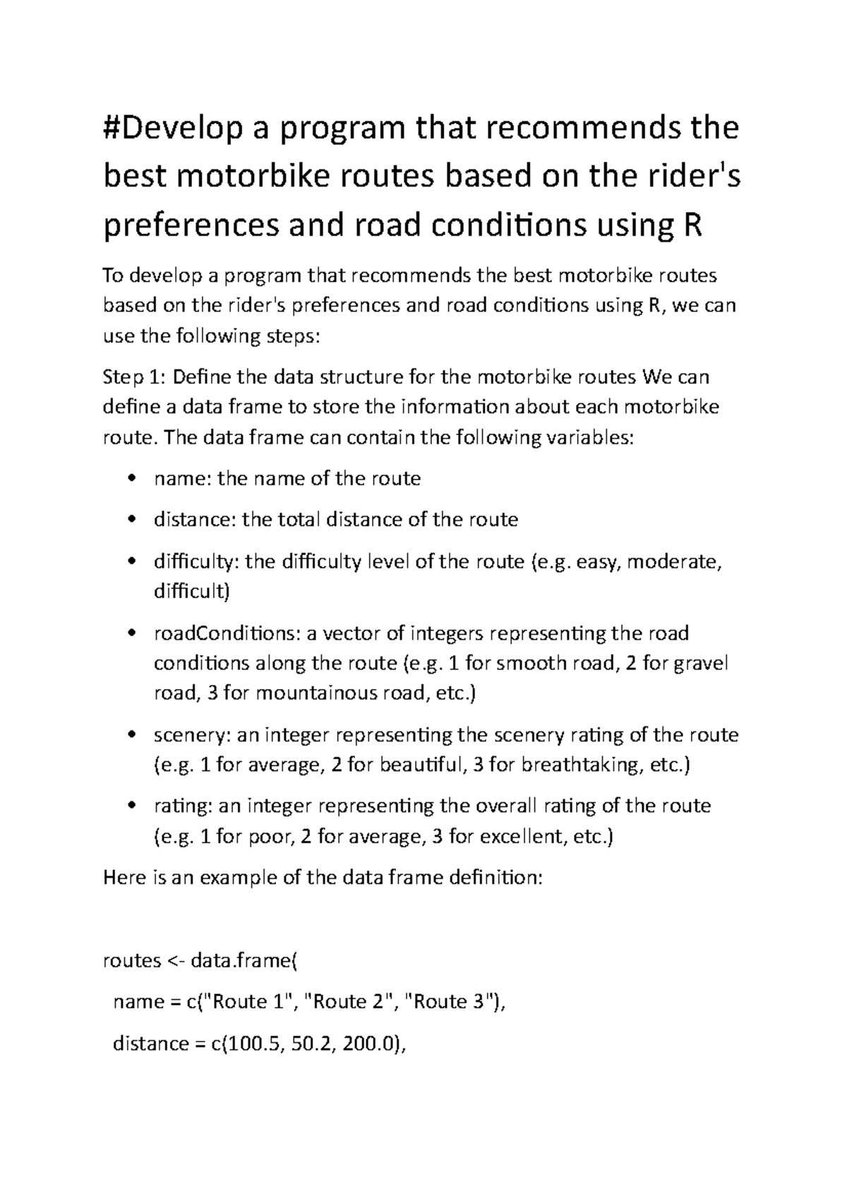 Motorbike routes based on the rider-R - #Develop a program that ...